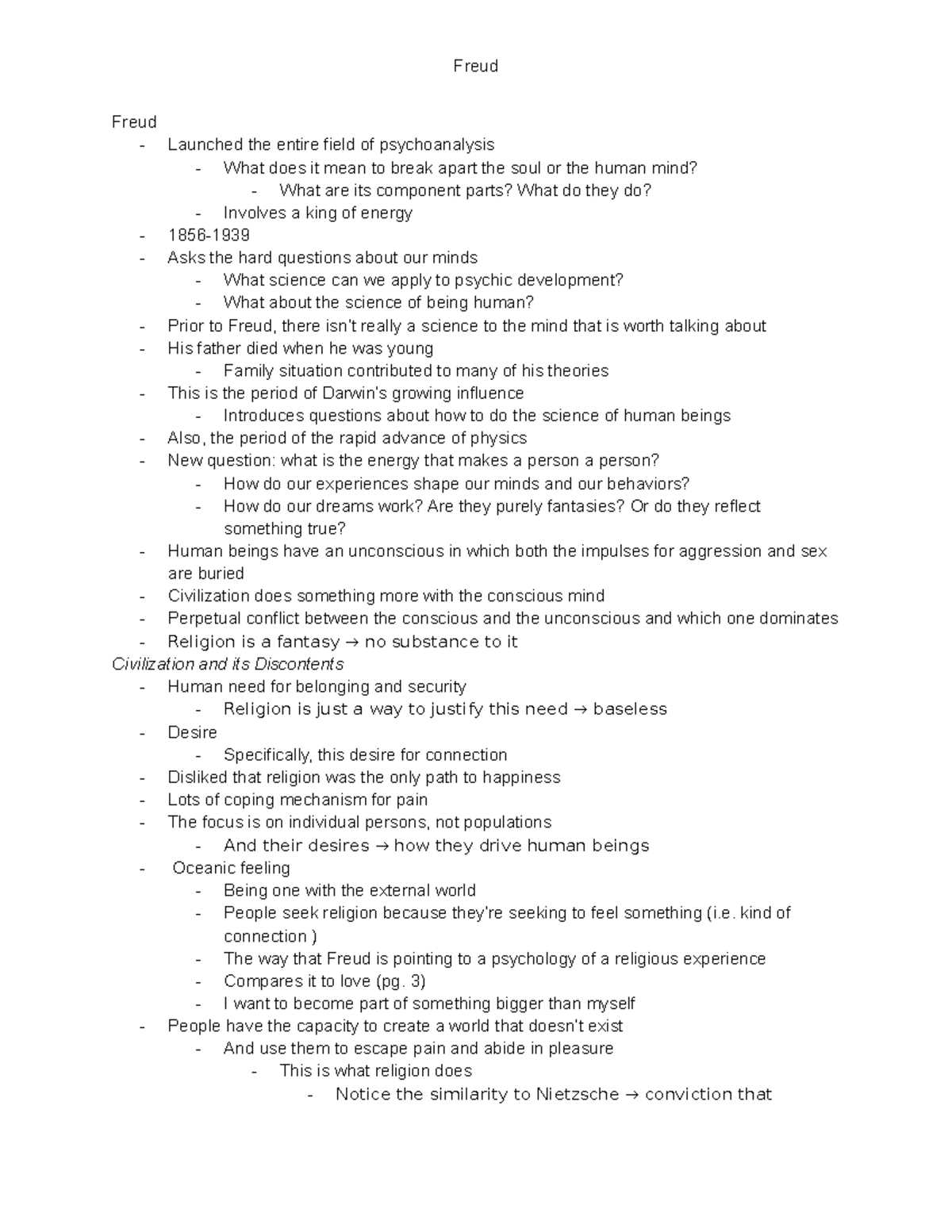 Freud - Lecture Notes - Freud Freud - Launched the entire field of ...