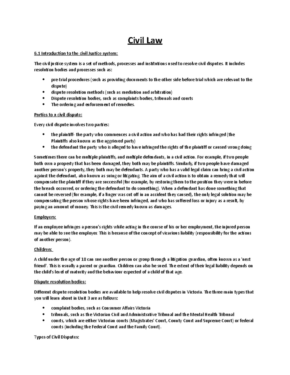 Civil Law - Civil Law 6 Introduction to the civil Justice system: The ...