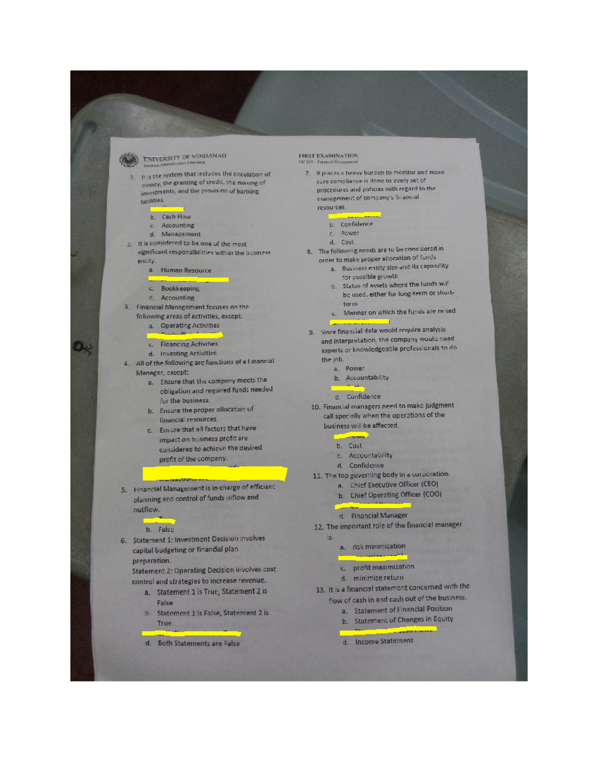 1st exam fm211 - Capital Market - Studocu