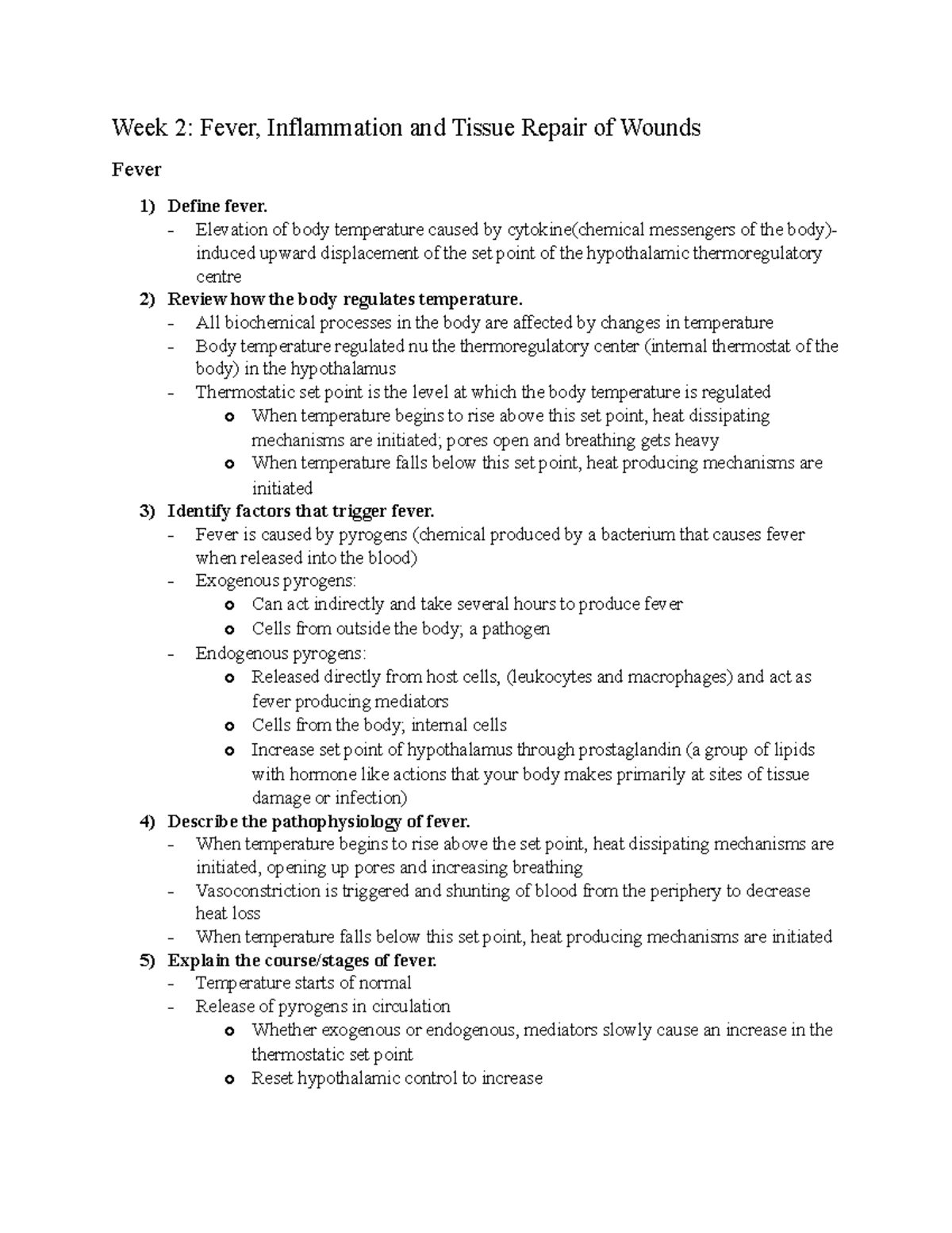 Week 2 Pathology - Week 2: Fever, Inflammation and Tissue Repair of ...