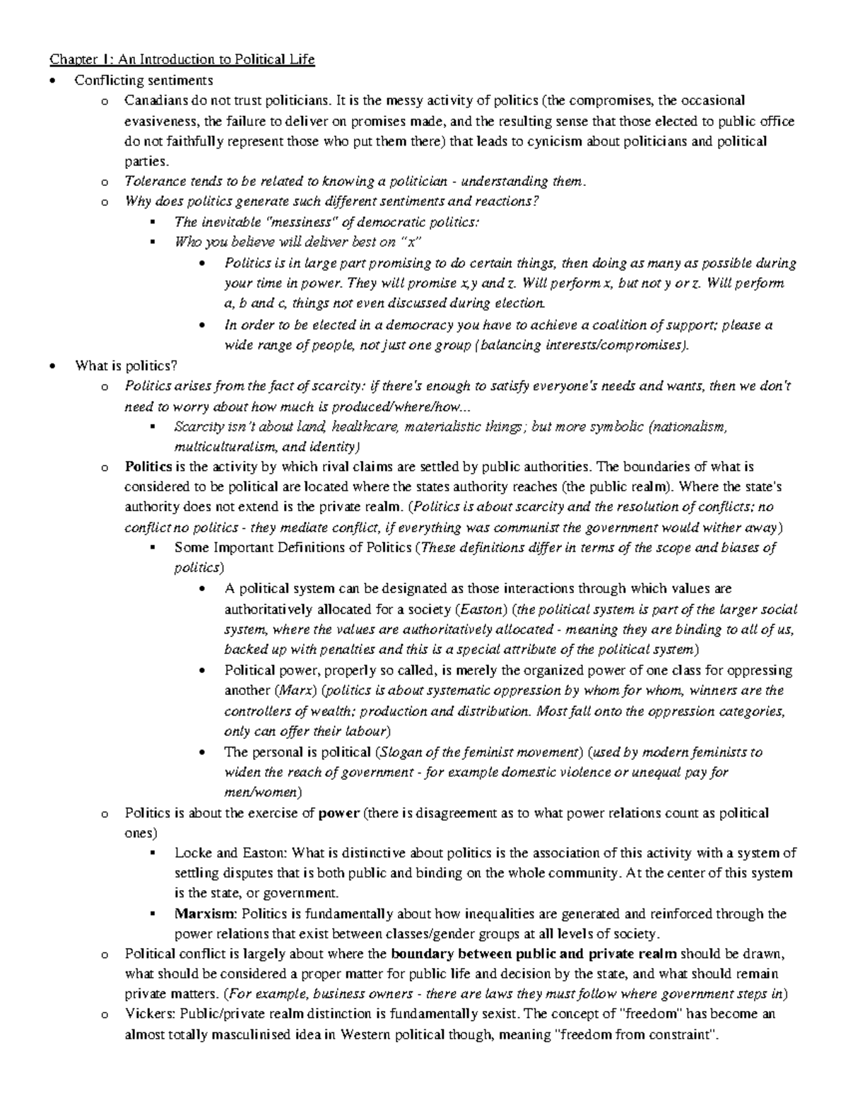 Introduction to Canadian Government and Politics - Lecture notes ...