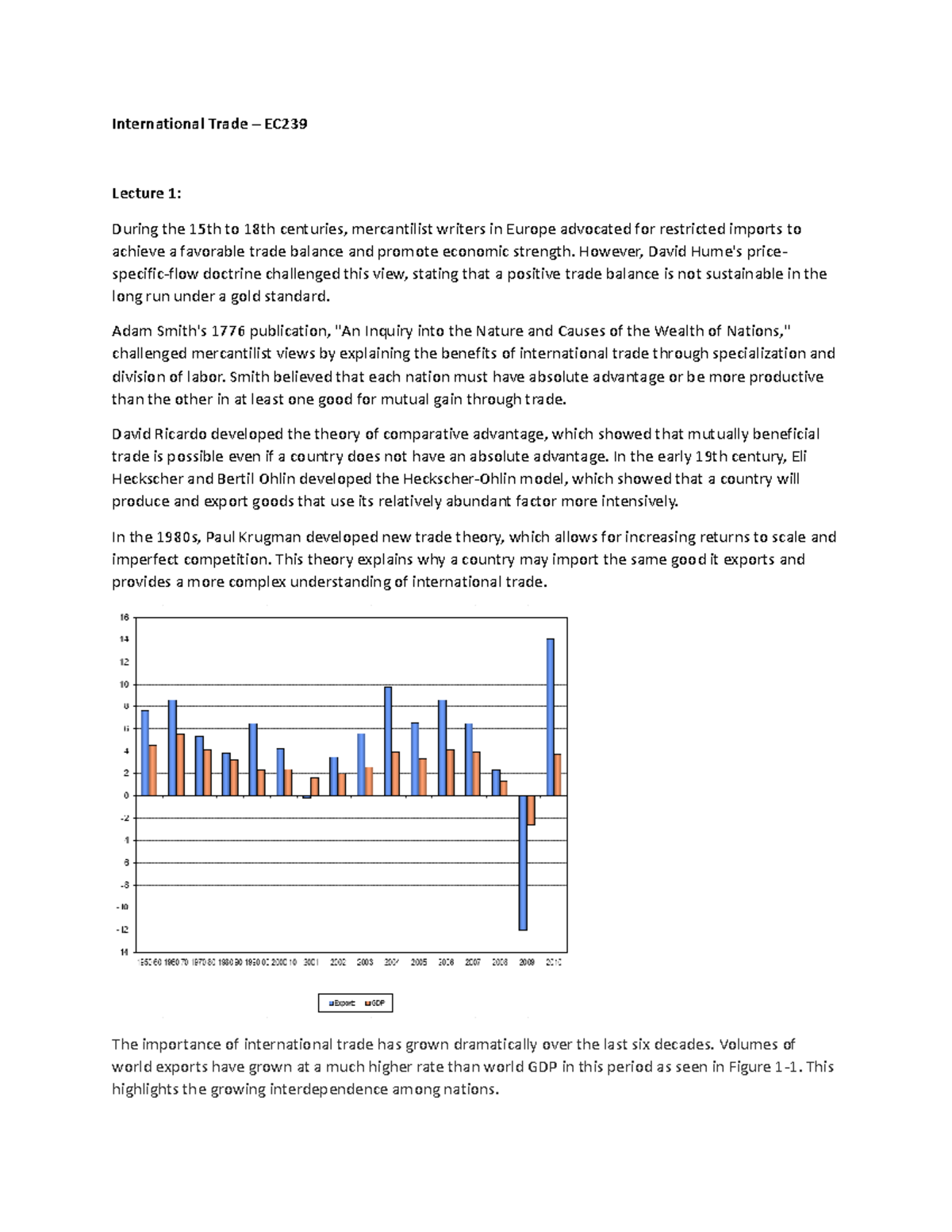 International Trade Notes - International Trade – EC Lecture 1: During ...