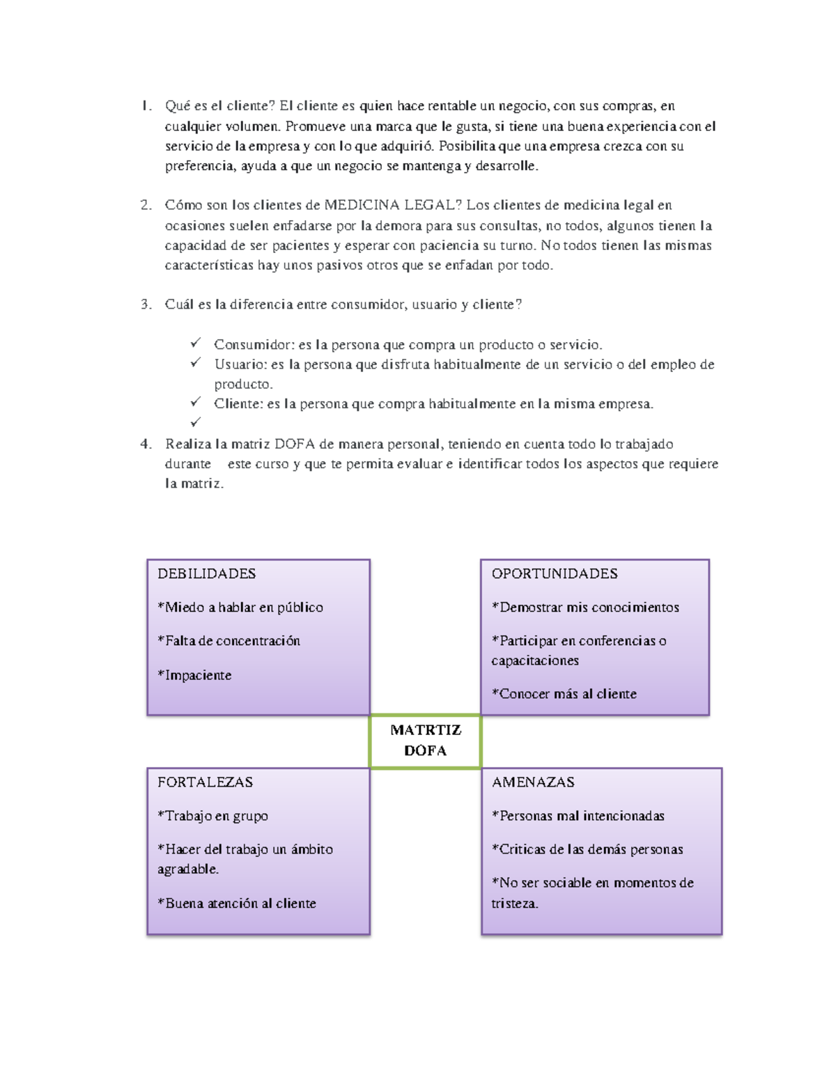 Actividad LOS Clientes- Matriz DOFA - Qué es el cliente? El cliente es ...