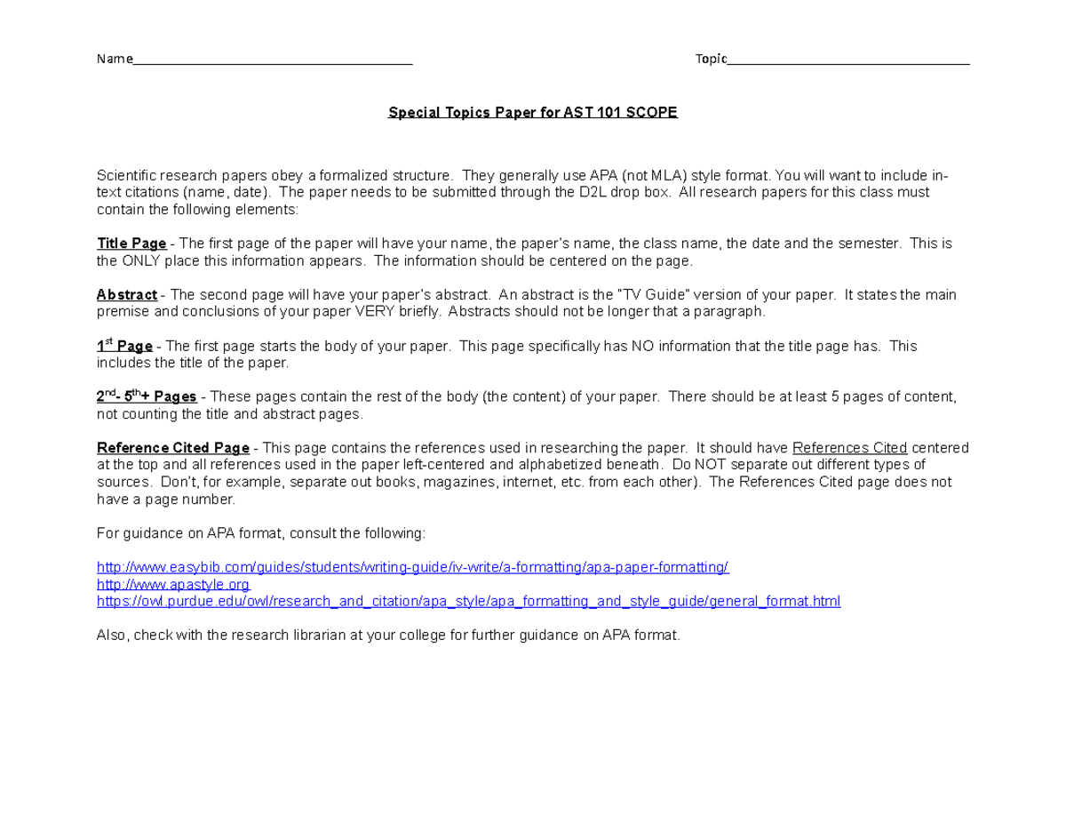 Special Topics Paper 2018 - Name Topic Special Topics Paper for AST 101 ...