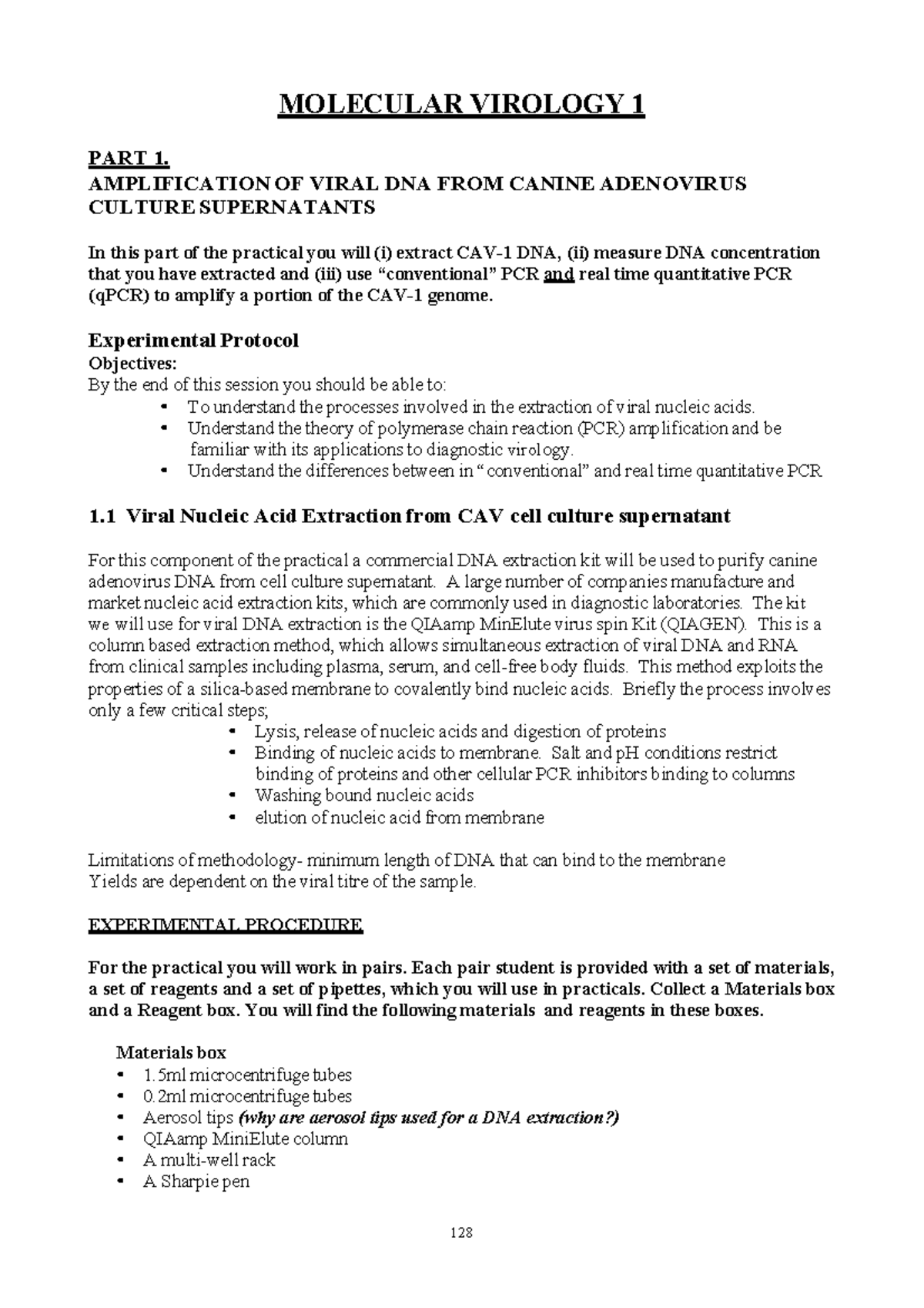 Molecular virology - MOLECULAR VIROLOGY 1 PART 1. AMPLIFICATION OF VIRAL DNA FROM CANINE ...