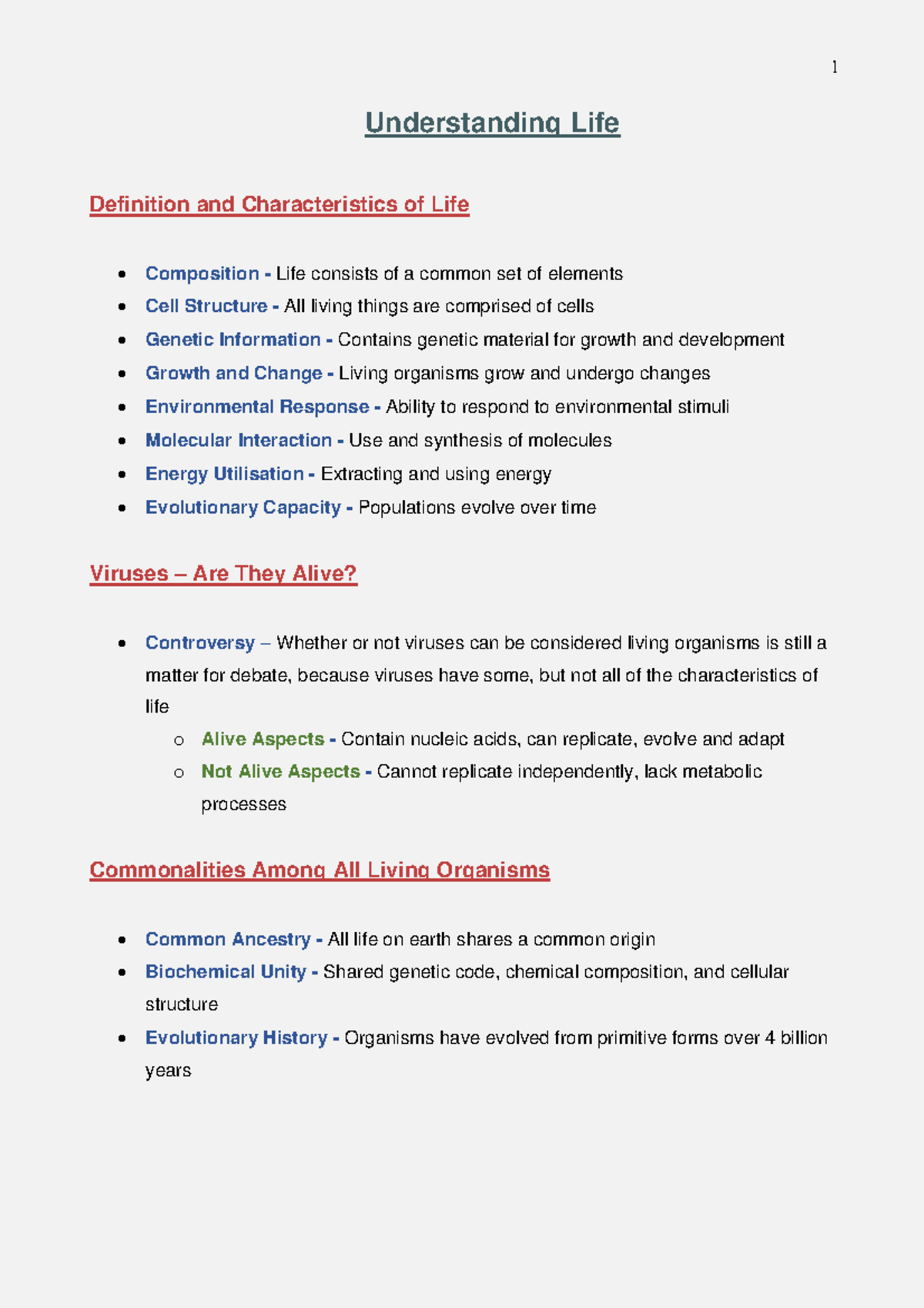 Biol10008 - Summary Introductory Biology: Life's Machinery ...
