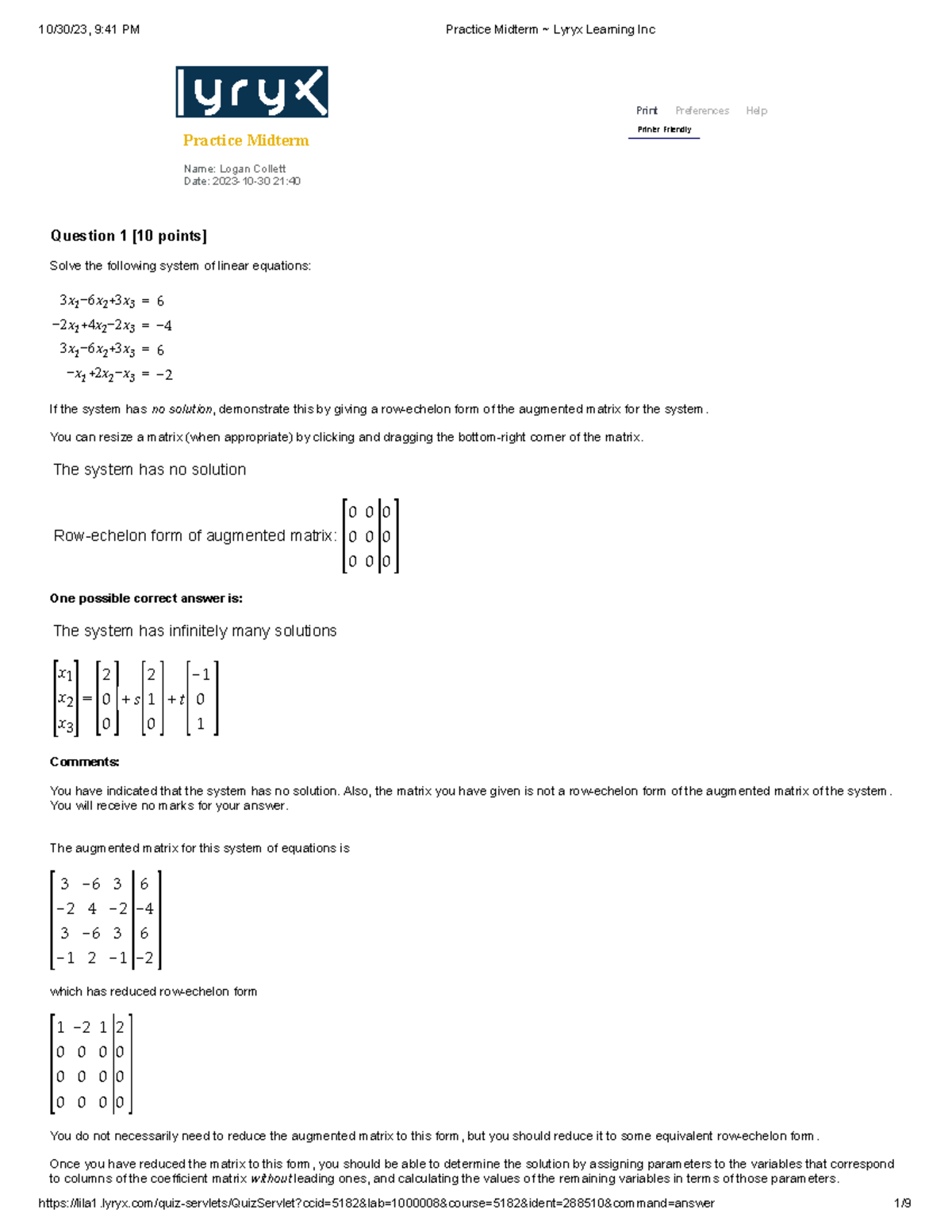 Practice Midterm Answers Lyryx Learning Inc - Print Preferences Help Practice Midterm ...