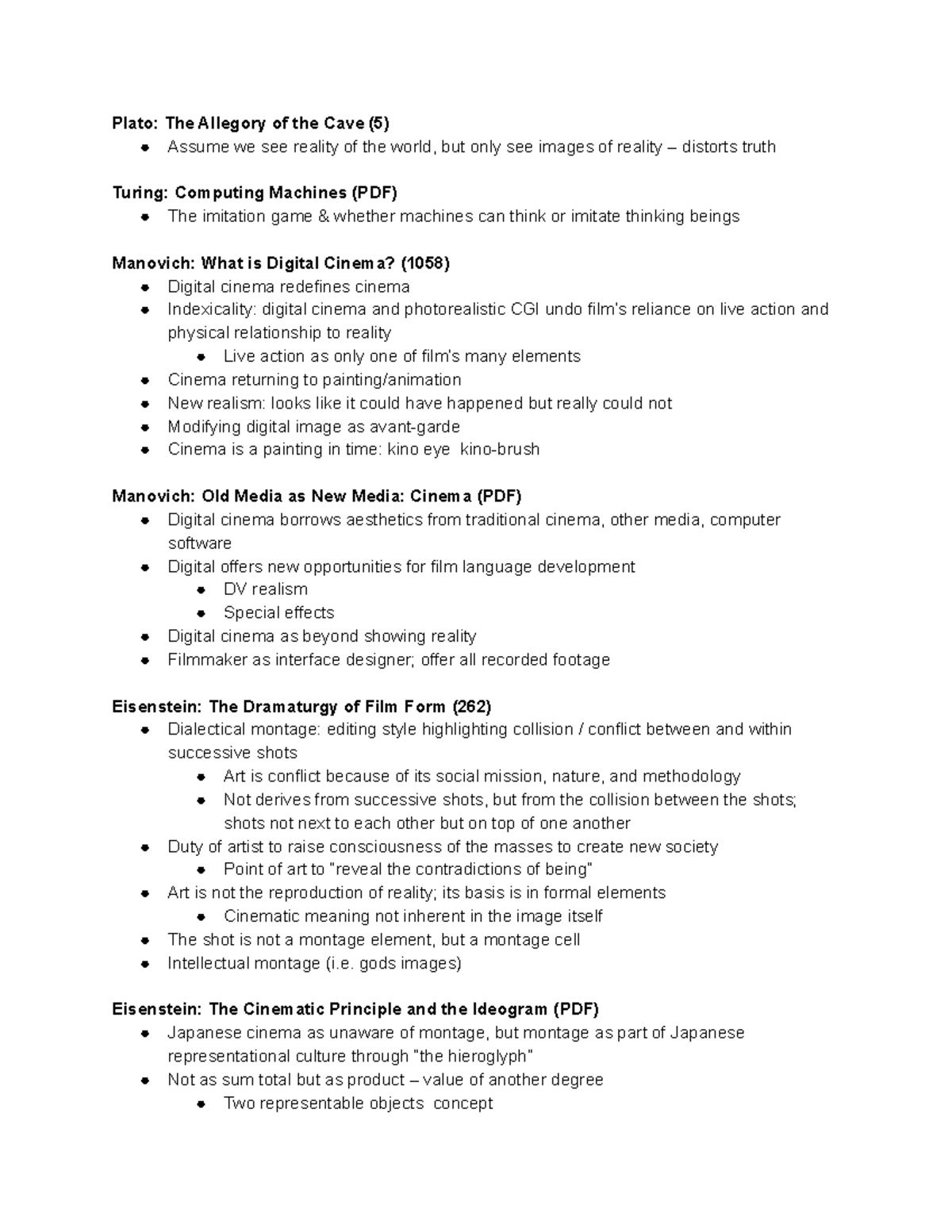 Film Theory Midterm Study Guide - Plato: The Allegory of the Cave (5 ...
