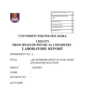 CHM271 Datasheets 7 - Principles of Physical Chemistry - UiTM - Studocu