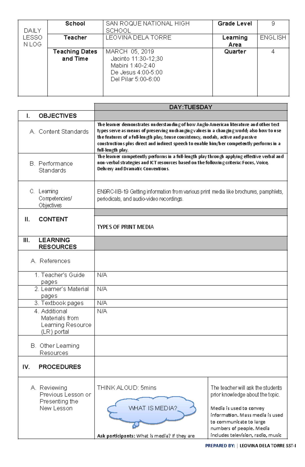 Pdfcoffee - You can read it all. - DAILY LESSO N LOG School SAN ROQUE NATIONAL HIGH SCHOOL Grade ...