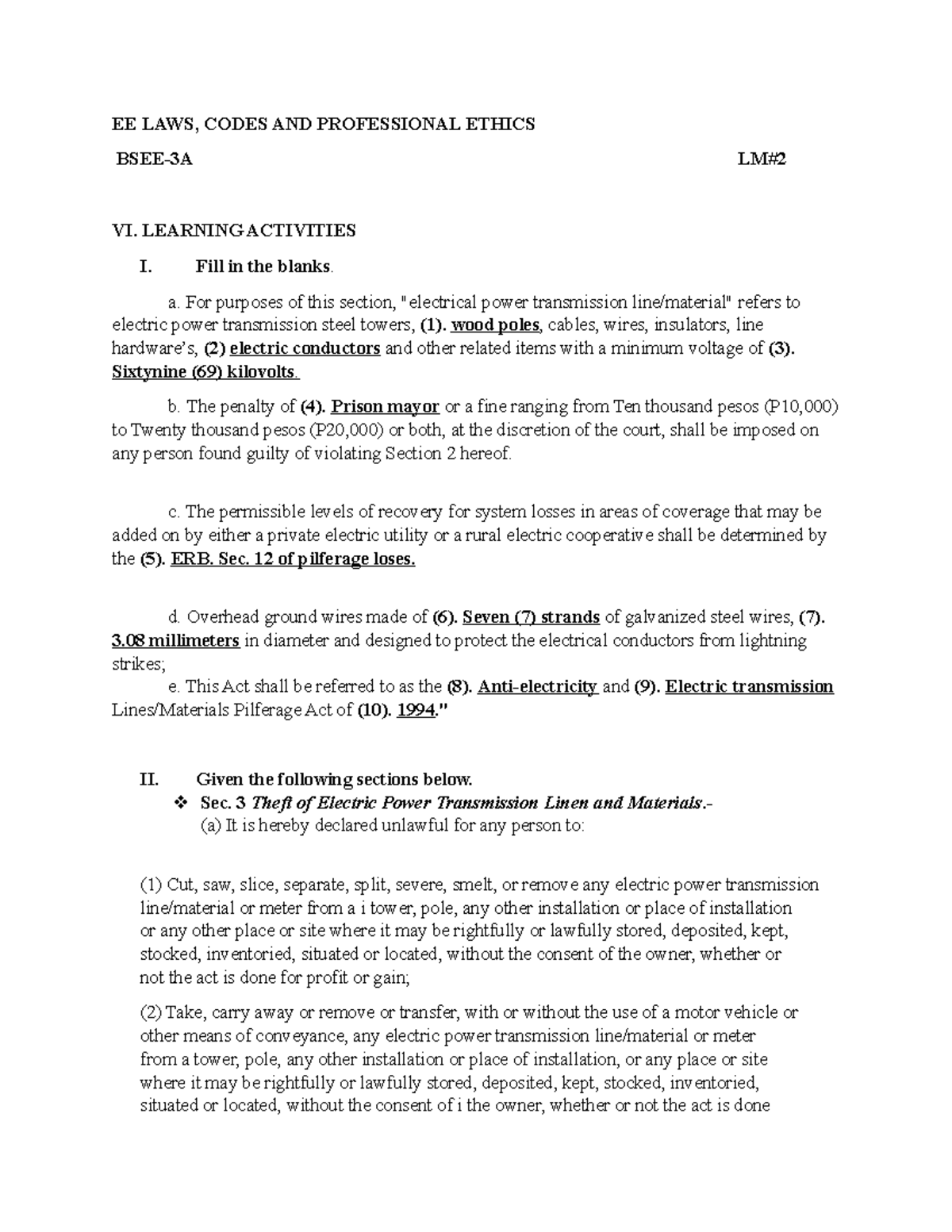 LM2-EE LAWS CODE AND Professional Ethics - EE LAWS, CODES AND ...