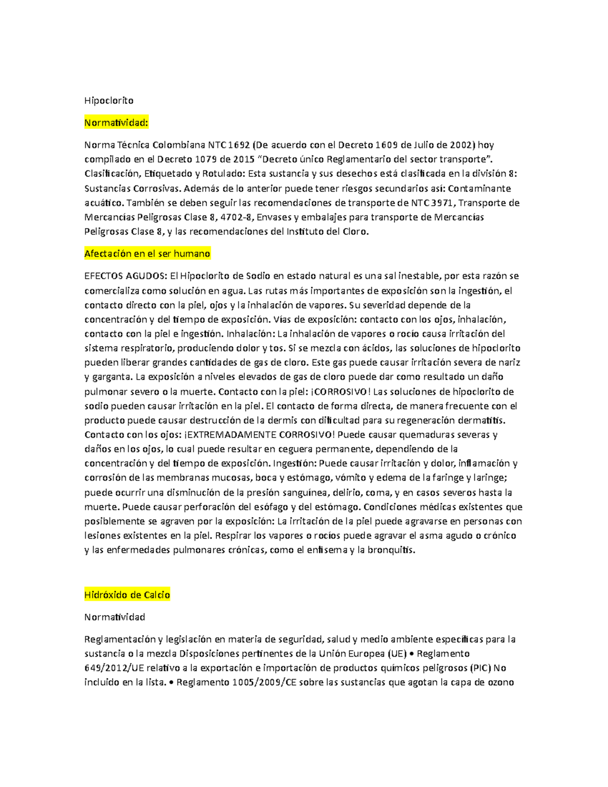 Actividad 3 una parte - TOXIC - Hipoclorito Normatividad: Norma Técnica ...