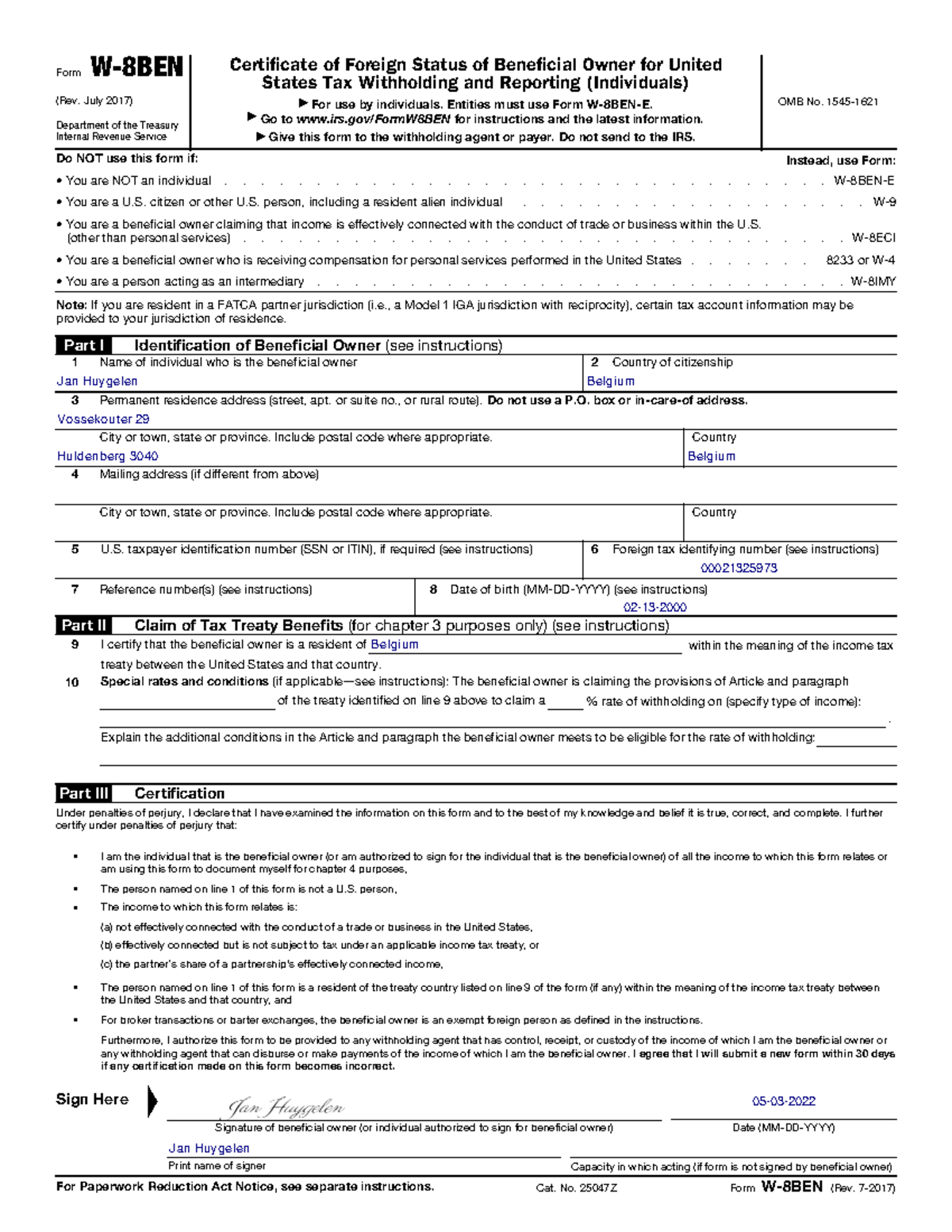 W8 Form - W8 form to deal with those pesky Americans - Form W-8BEN (Rev ...
