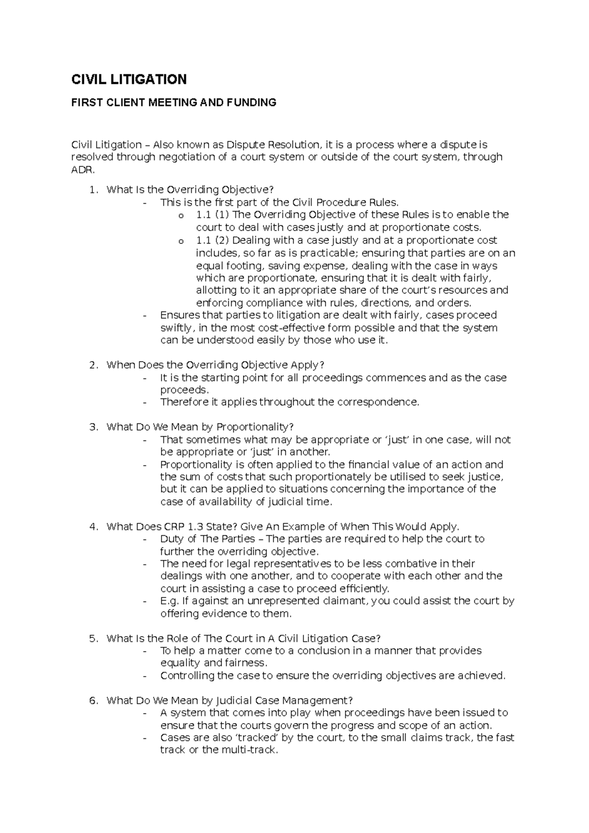 Civil Litigation - Workshop 1 - CIVIL LITIGATION FIRST CLIENT MEETING ...