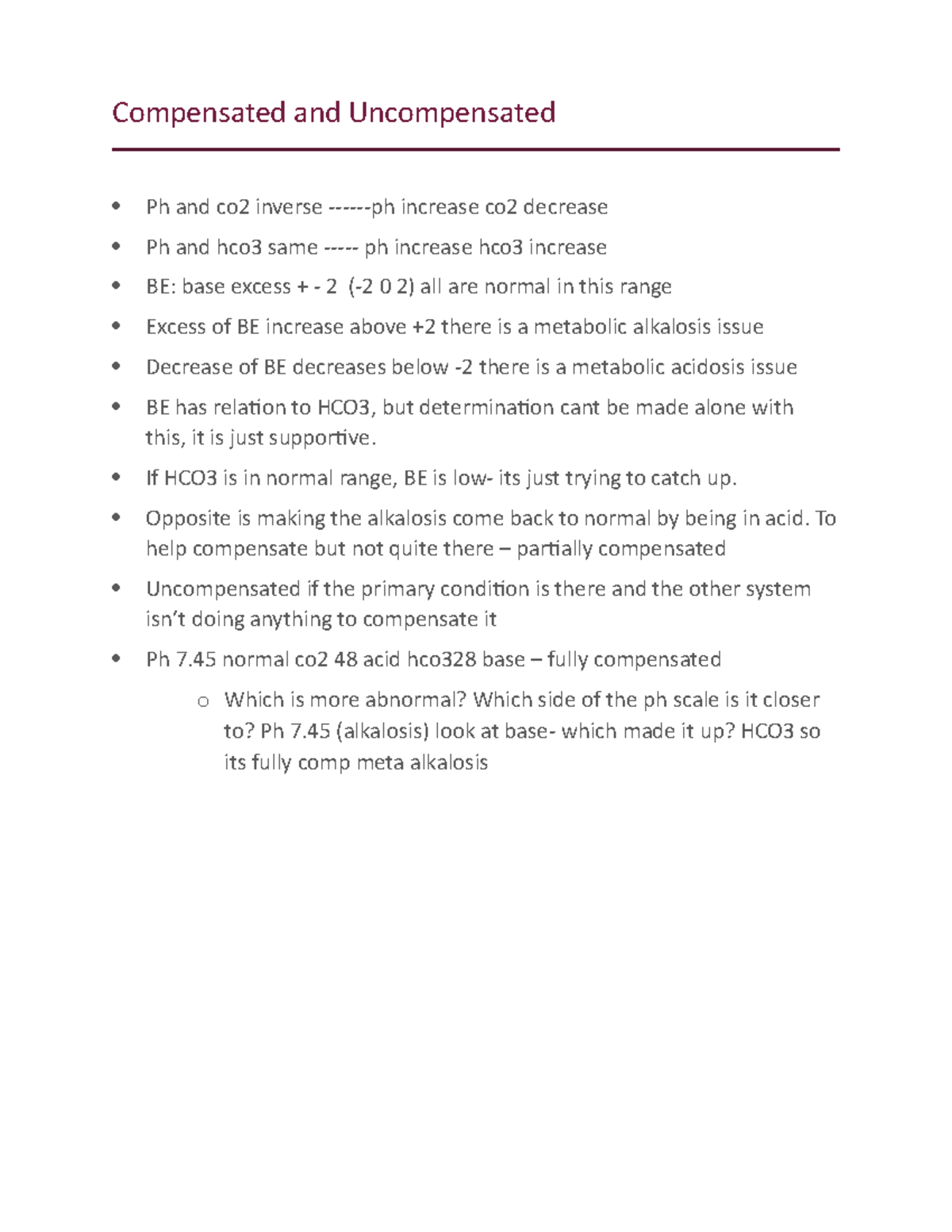 Compensated and Uncompensated ABG - If HCO3 is in normal range, BE is ...