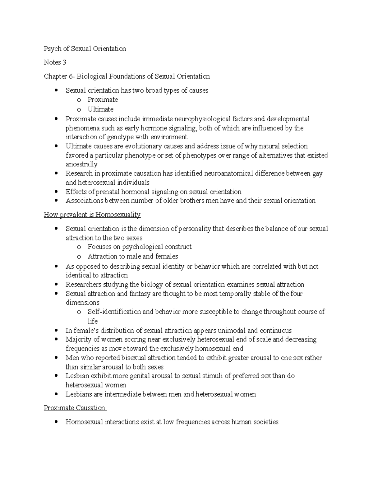 Notes 3 - Psych of Sexual Orientation Notes 3 Chapter 6- Biological ...