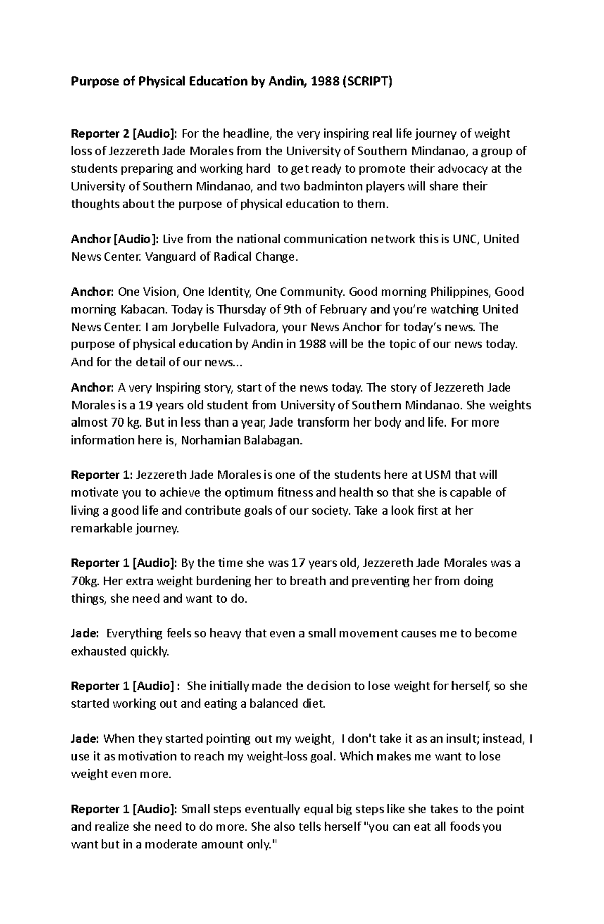 Group-5- Script - Hhhhh - Purpose of Physical Education by Andin, 1988 ...