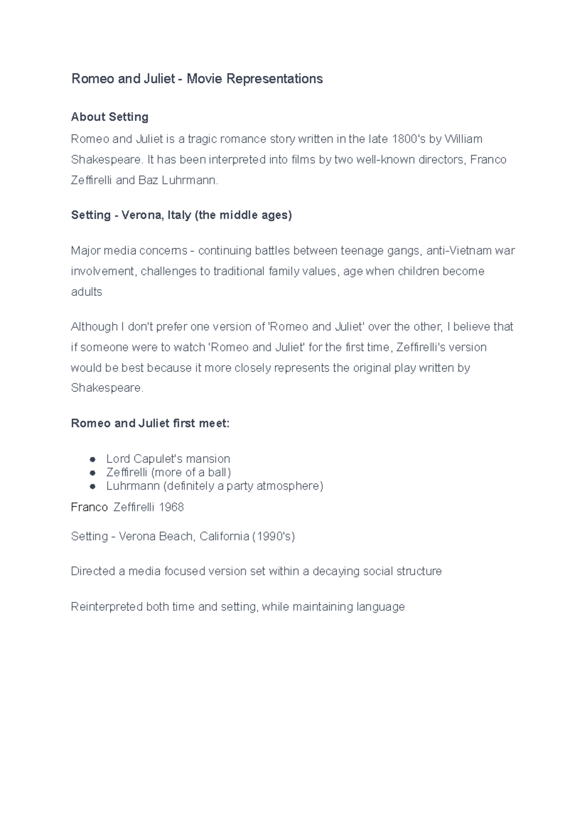 Romeo and Juliet - Movie Representations - It has been interpreted into ...