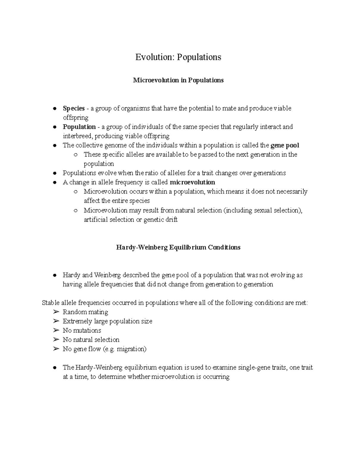 AP Biology Unit 8 Notes - Evolution: Populations Microevolution in ...