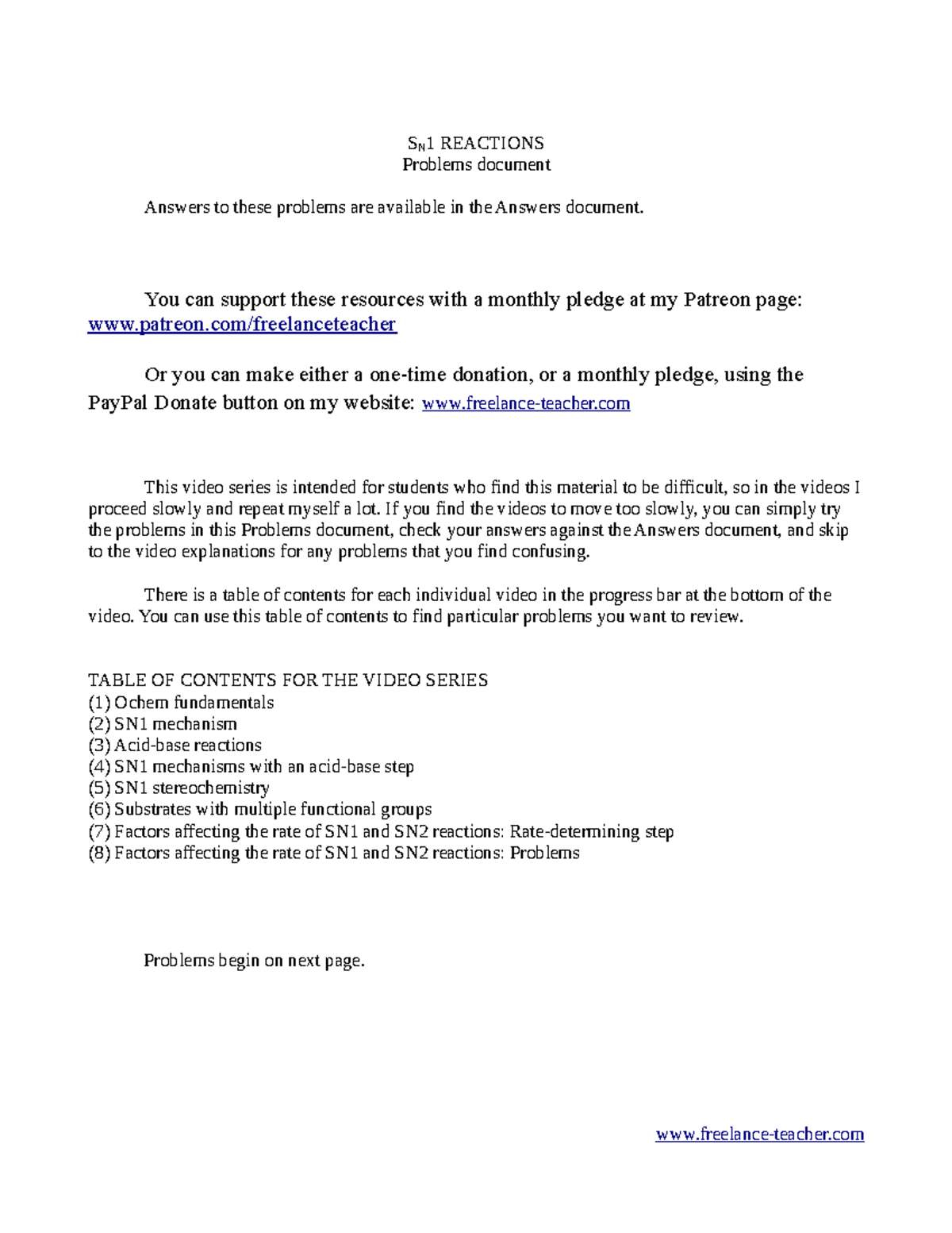 SN1 problems review practice UPDATED - SN1 REACTIONS Problems document ...