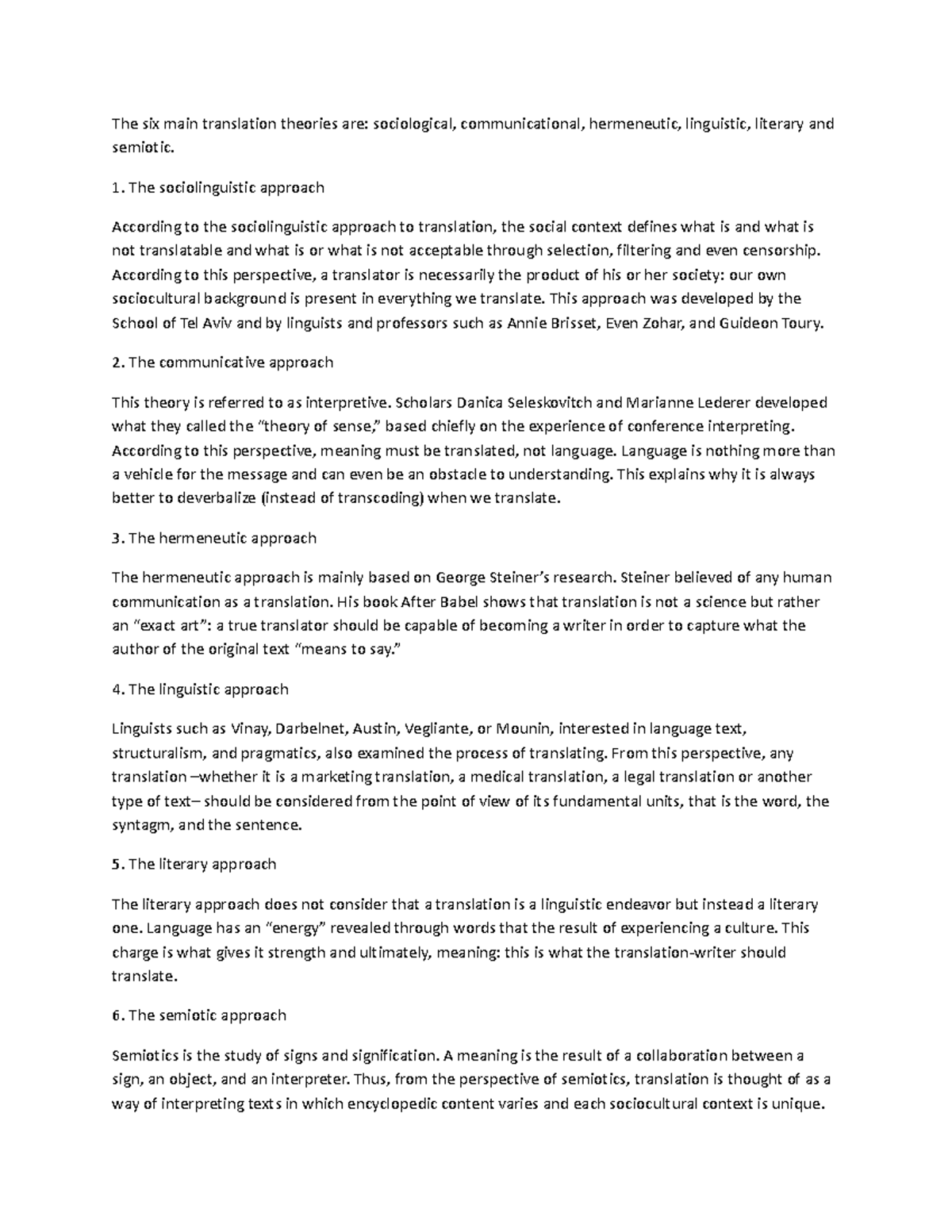 Translation Studies - The six main translation theories are ...