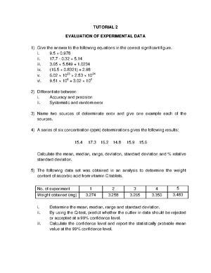 Tuto C1 - tutorial chapter 1 - Analytical Chemistry - Studocu