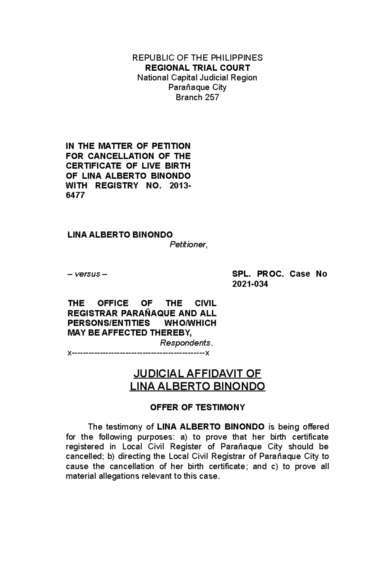 Binondo JA (Tagalog) - sdgfsg - REPUBLIC OF THE PHILIPPINES REGIONAL ...