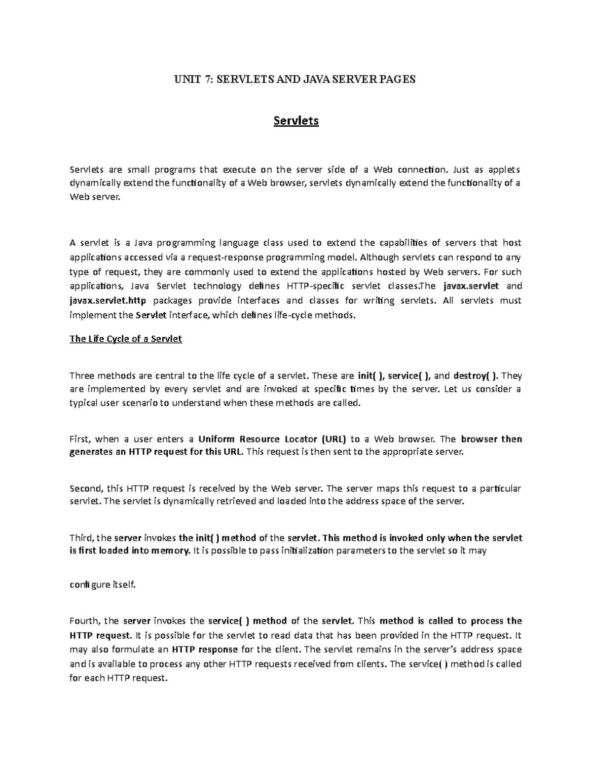 UNIT 7 servlet and jsp - abc - UNIT 7: SERVLETS AND JAVA SERVER PAGES ...