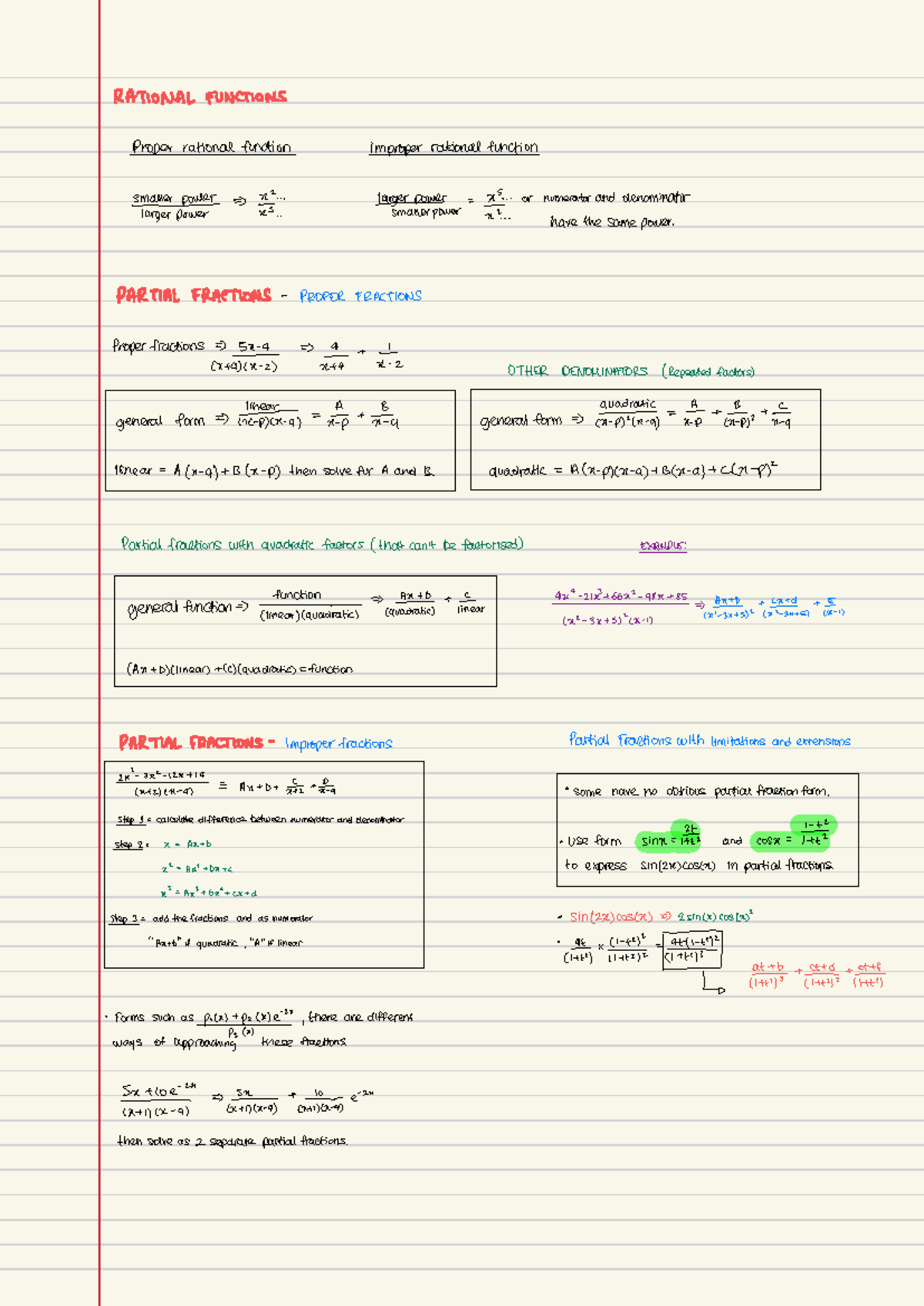 OB1 Revision Notes - RATIONAL FUNCTIONS Proper rational function ...