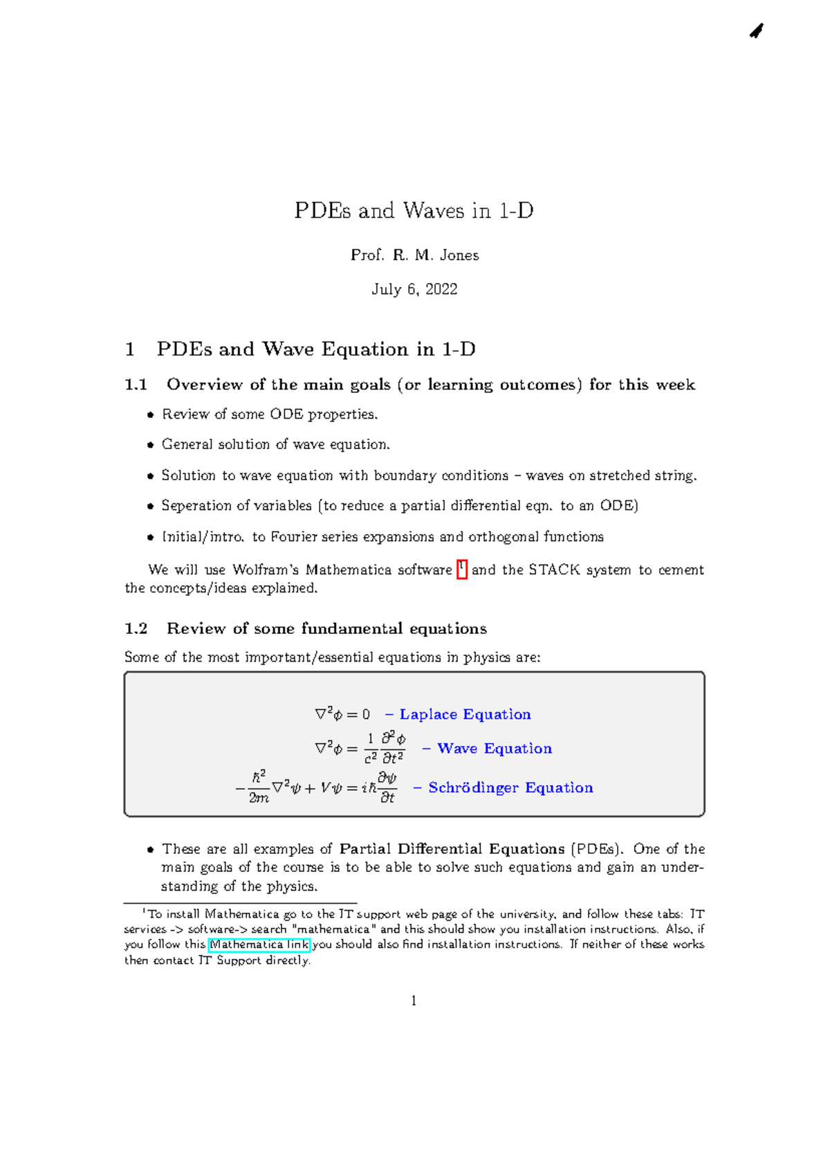 1.1 Maths of waves & fields week 1 - PDEs and Waves in 1-D Prof. R. M ...