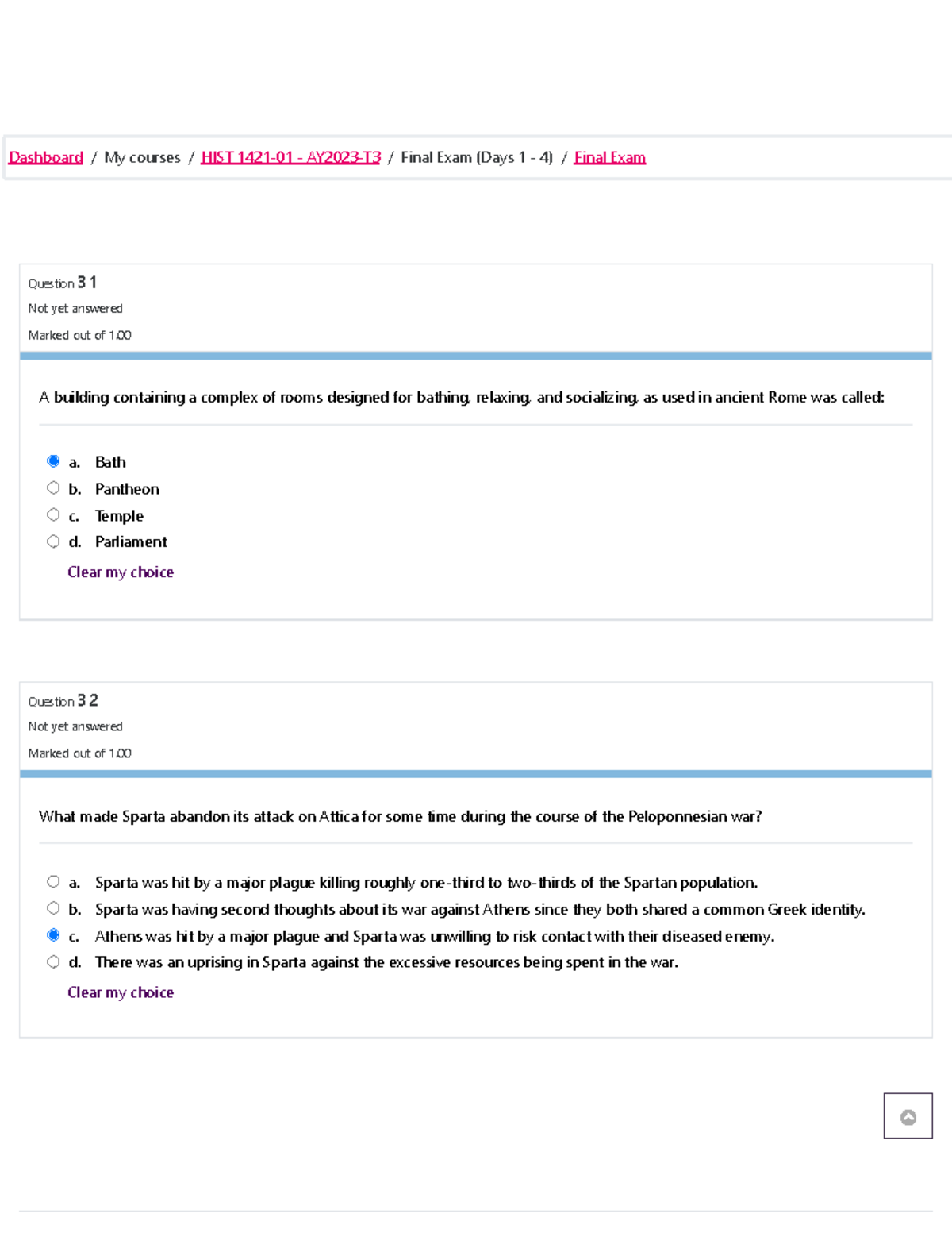 Final Exam (page 4 of 4) - (HIST 1421) - Question 31 Not yet answered ...