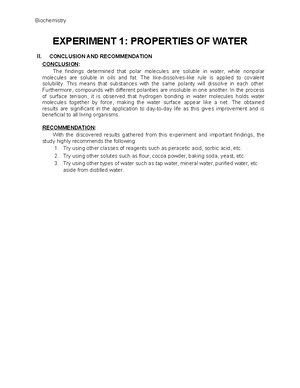 Experiment 1-intro,methods,obj - Biochemistry EXPERIMENT 1: PROPERTIES OF WATER INTRODUCTION ...