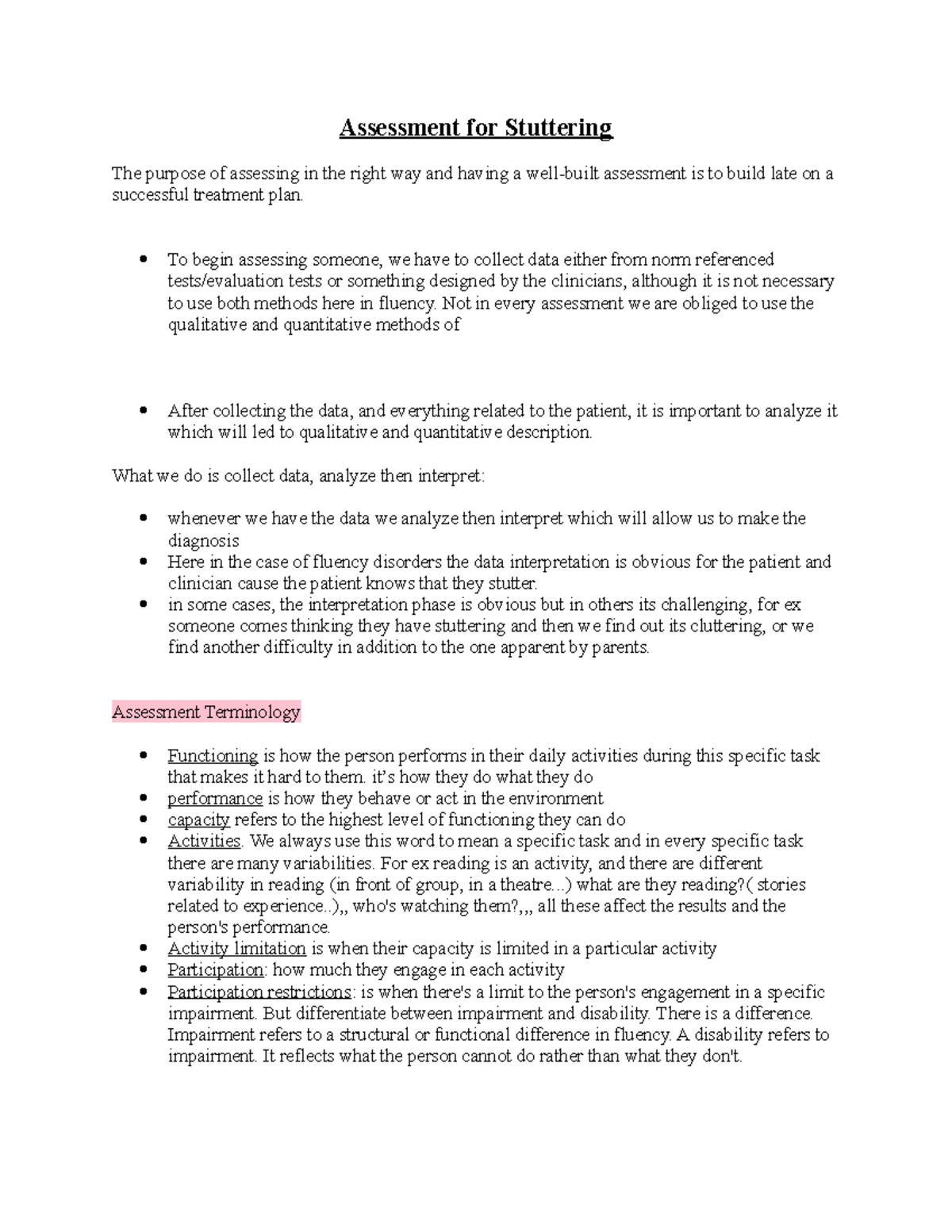 Assessment for Stuttering - To begin assessing someone, we have to ...