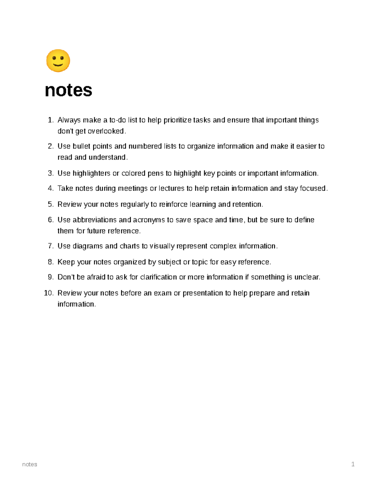 Notes - read - notes 1 ̧ notes Always make a to-do list to help ...