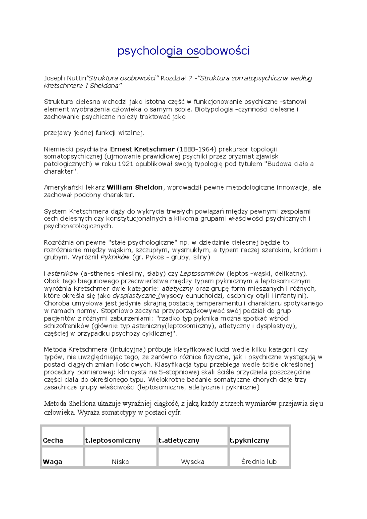 Psychologia osobowości Metoda Sheldona i inne - psychologia osobowości ...