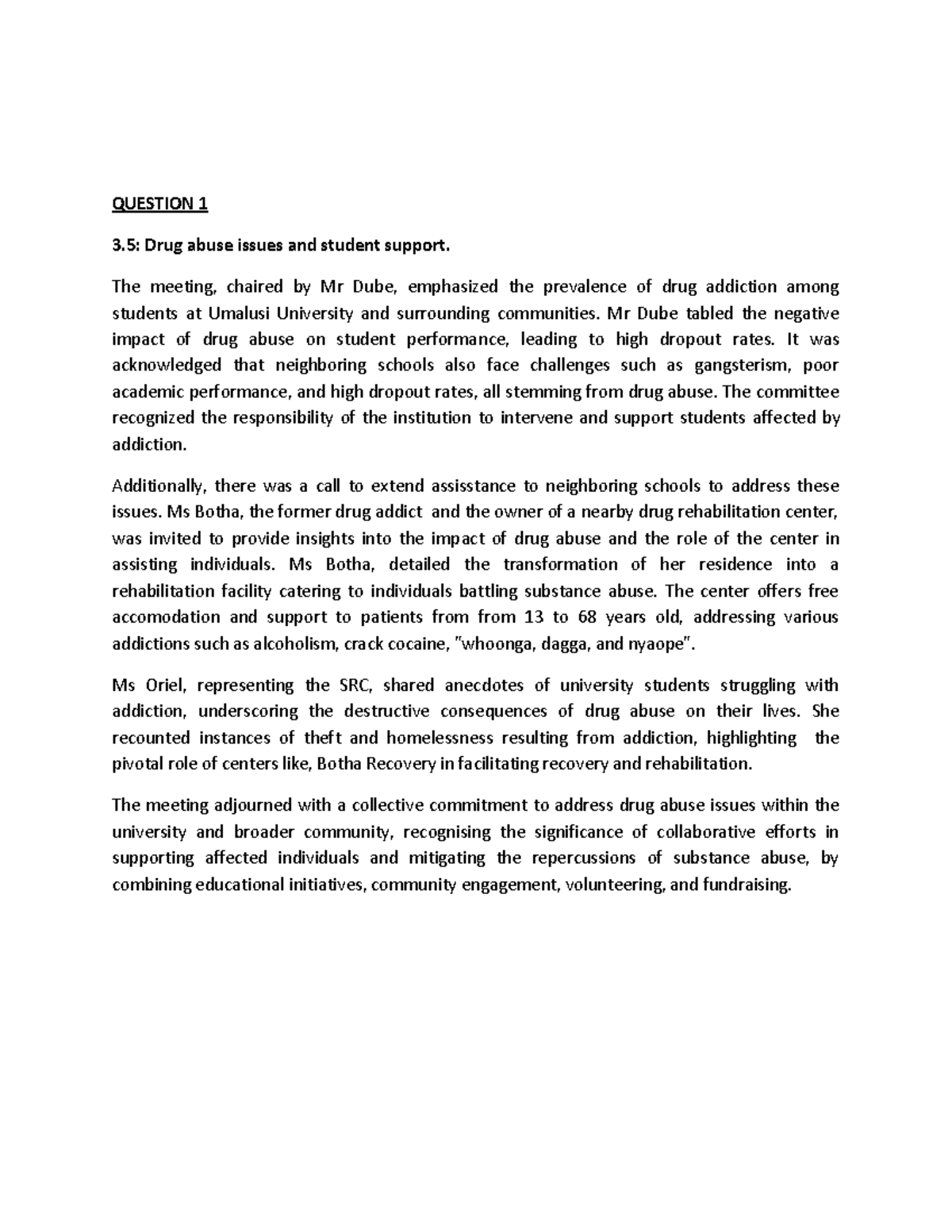 Enn1504-S1- assignment 1 - QUESTION 1 3: Drug abuse issues and student ...