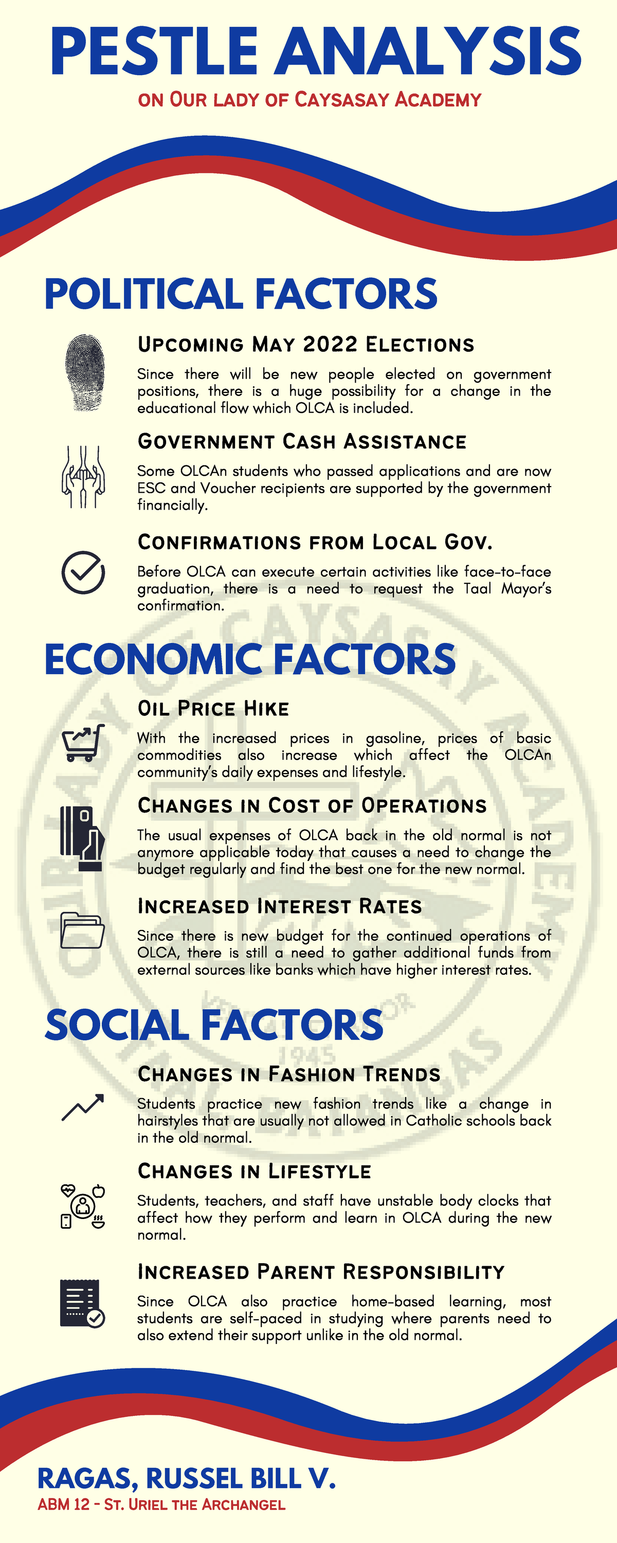 PESTLE Analysis - POLITICAL FACTORS Since there will be new people ...