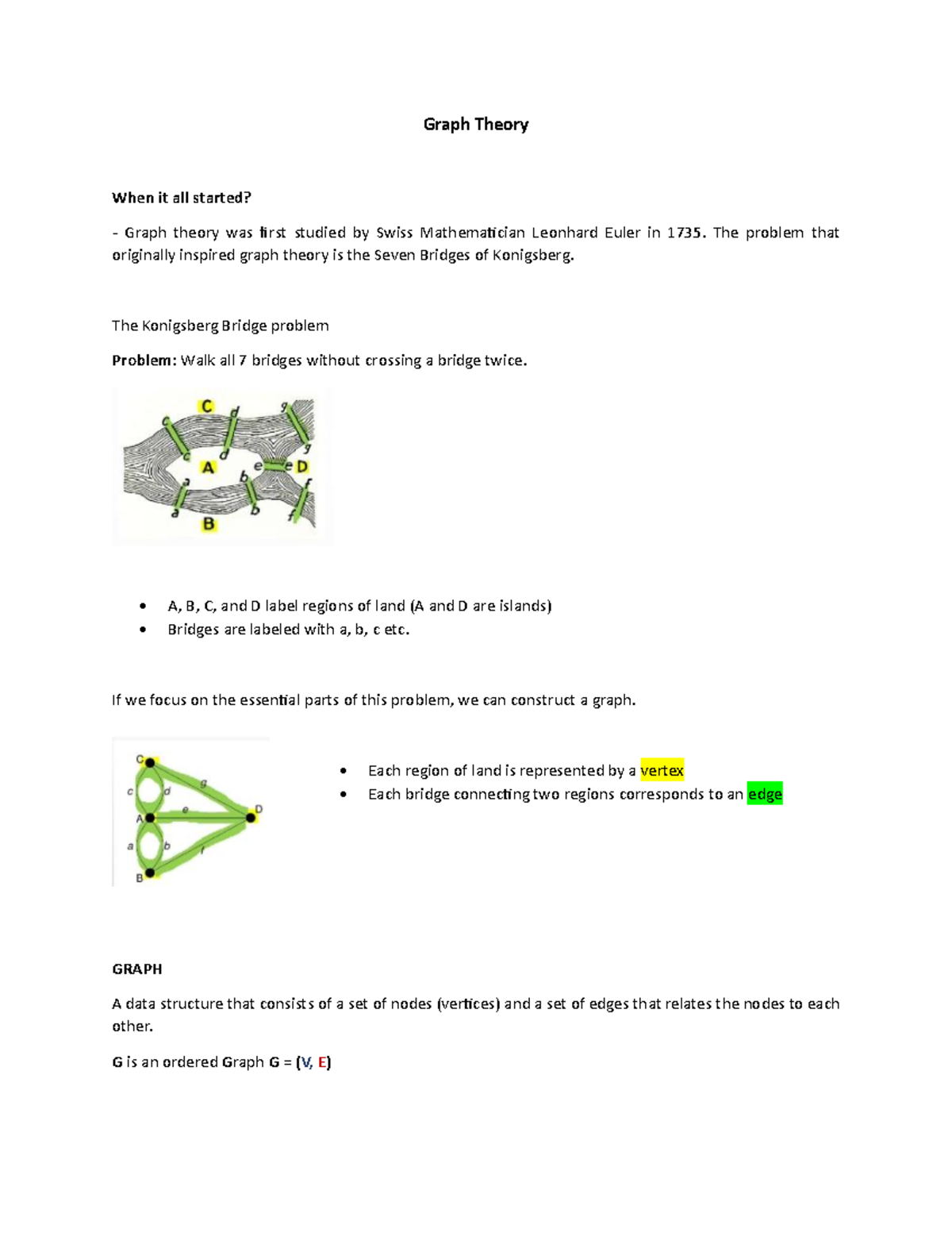MMW - Finals - Graph Theory When it all started? Graph theory was first studied by Swiss - Studocu