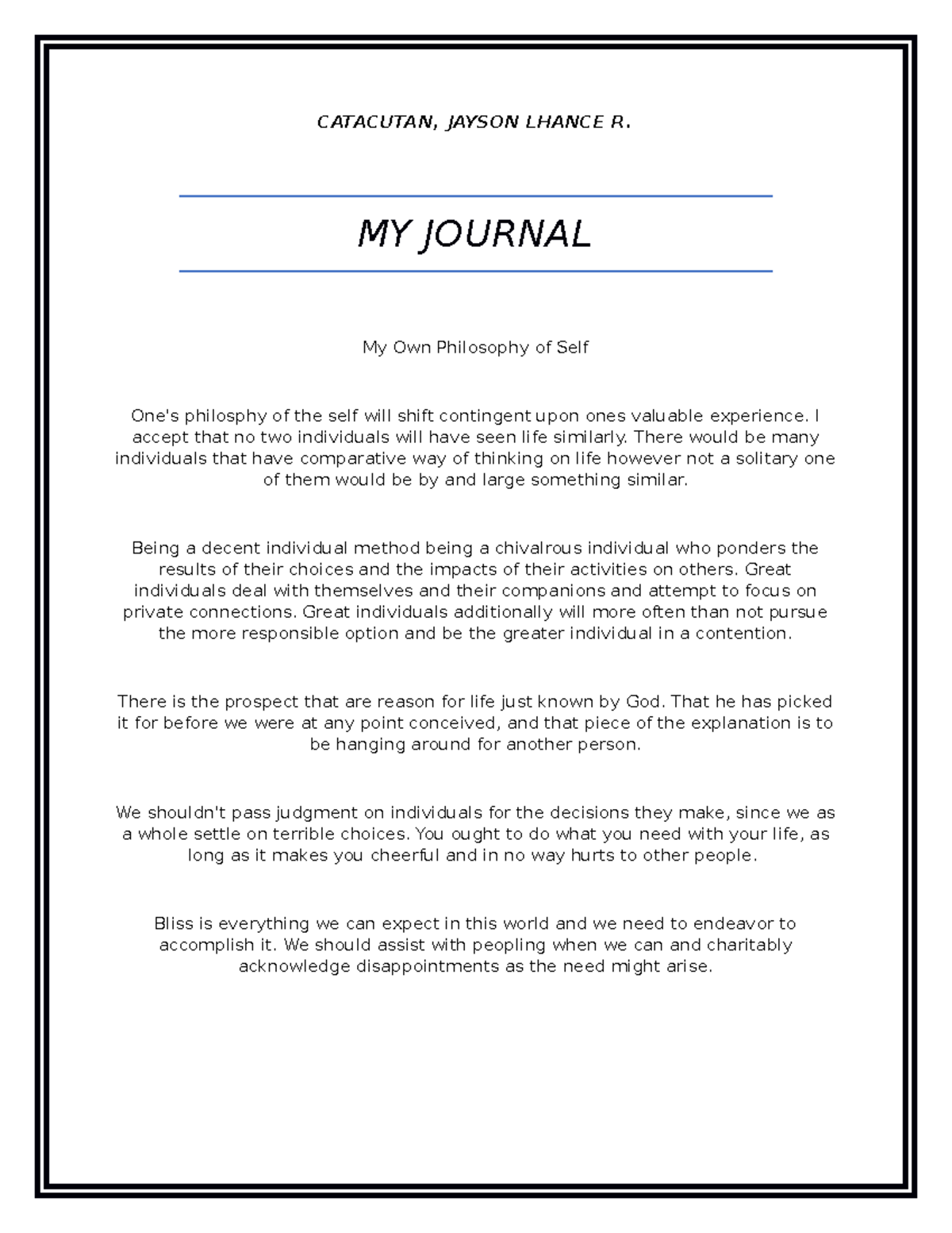 Catacutan, Jayson Lhance R. - Journal - CATACUTAN, JAYSON LHANCE R. MY ...