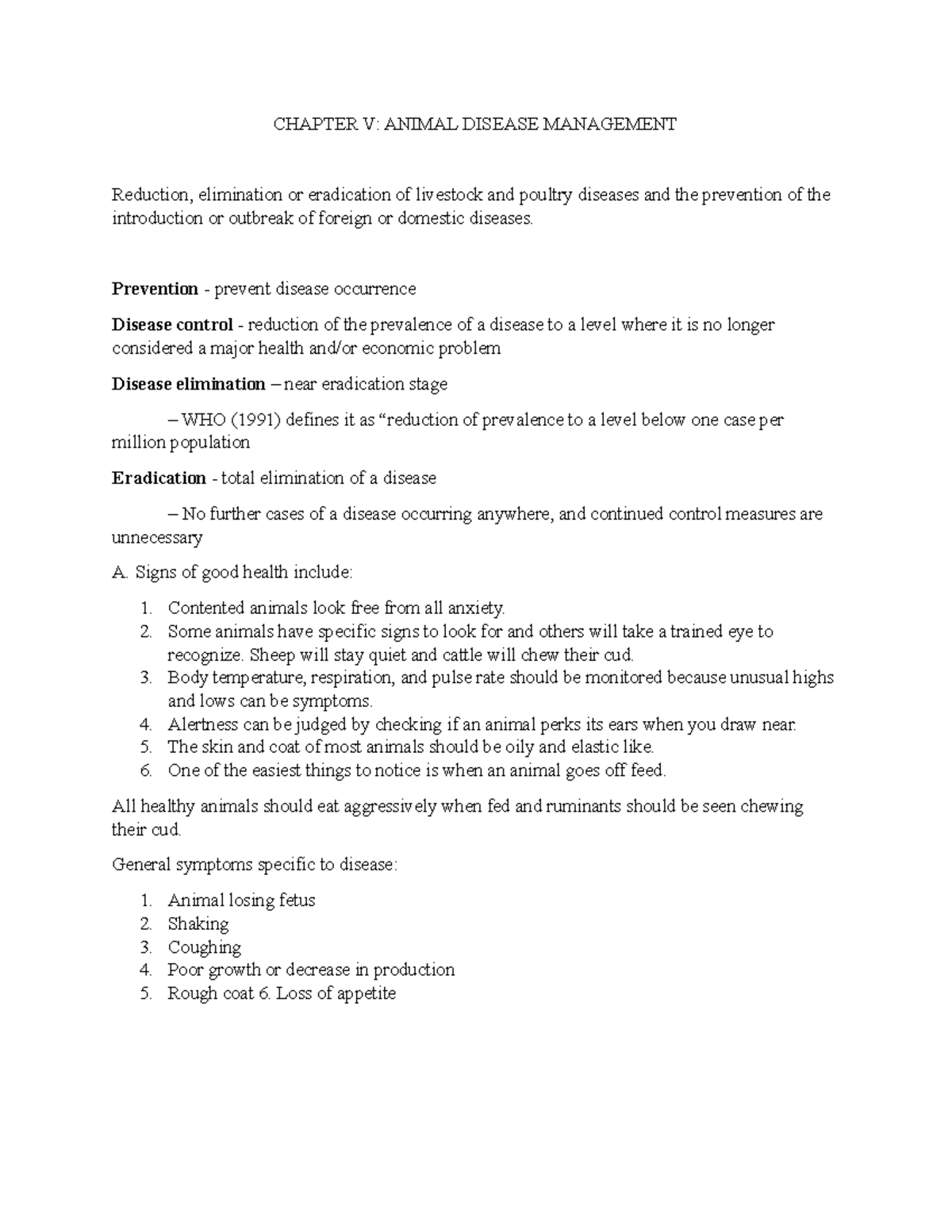 Chapter V -Animal Diseases Management - CHAPTER V: ANIMAL DISEASE ...