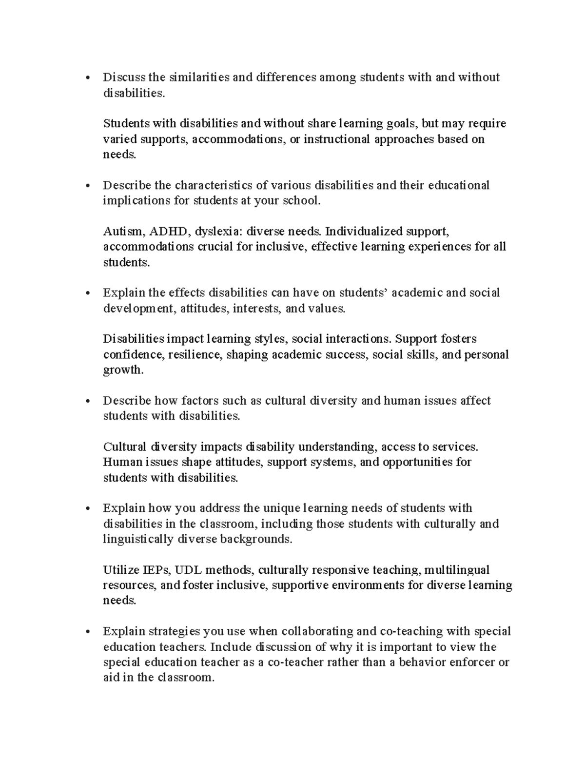 Discuss the similarities and differences among students with and ...