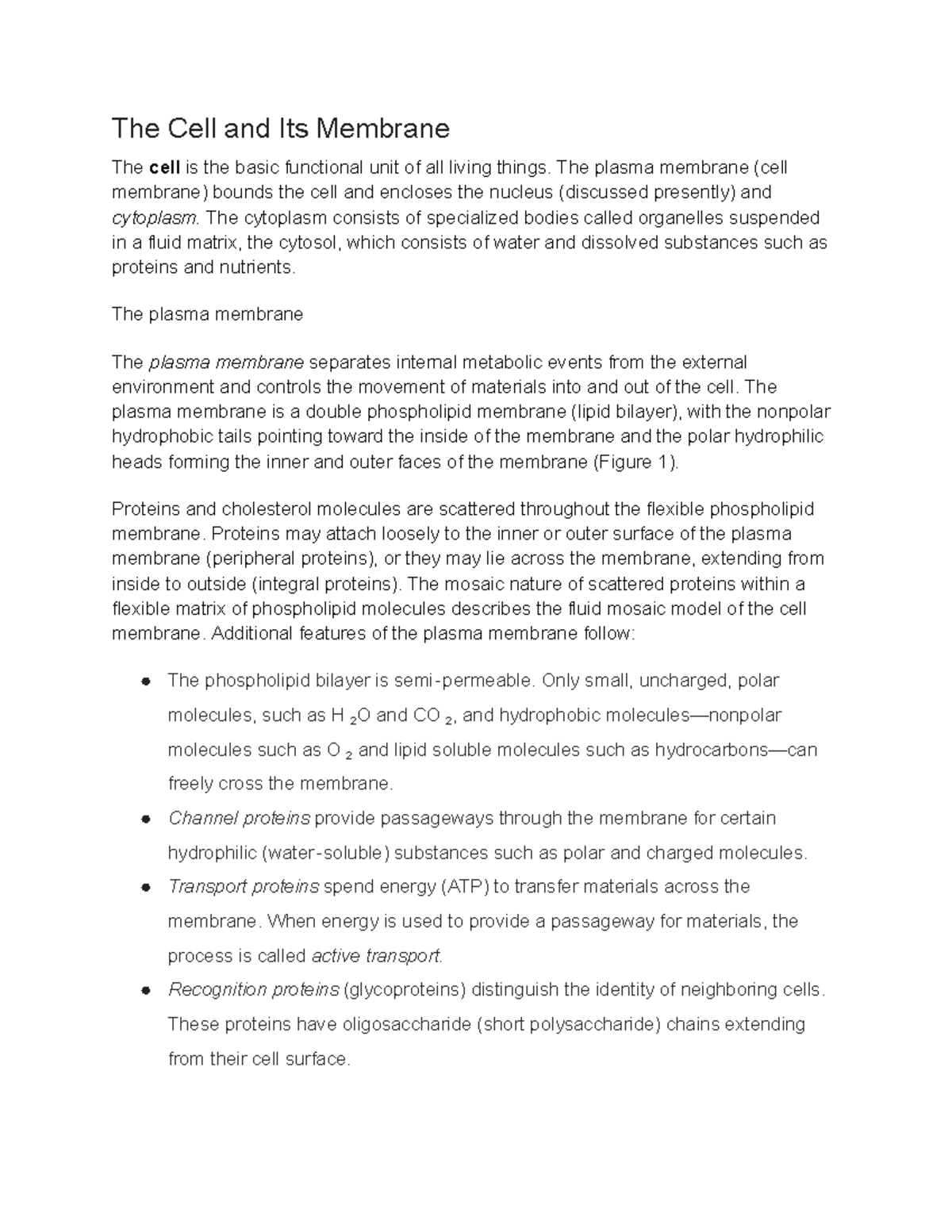 The Cell and Its Membrane - The plasma membrane (cell membrane) bounds ...