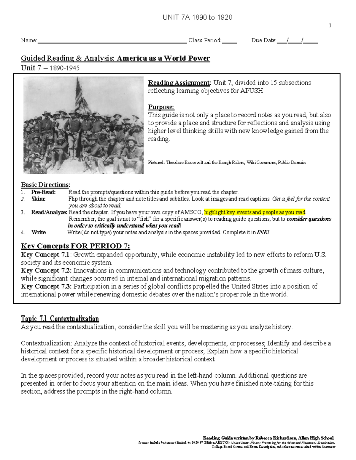 Unit7anotes - notes for unit 7 a - 1 Name: Class Period: Due Date ...
