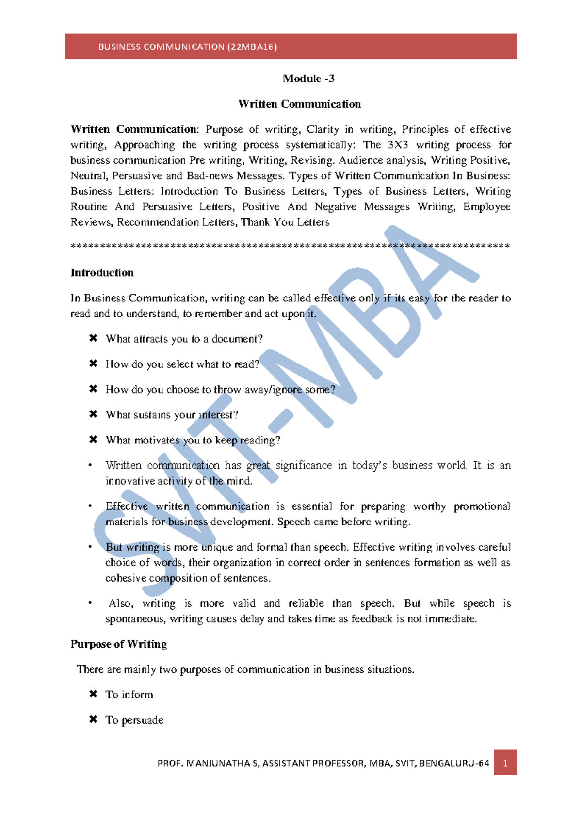 BC-3 Notes - Module - 3 Written Communication Written Communication ...