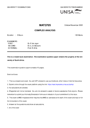 Exam Practice Question Papers Complex Analysis - ComplexVariables Master's ...