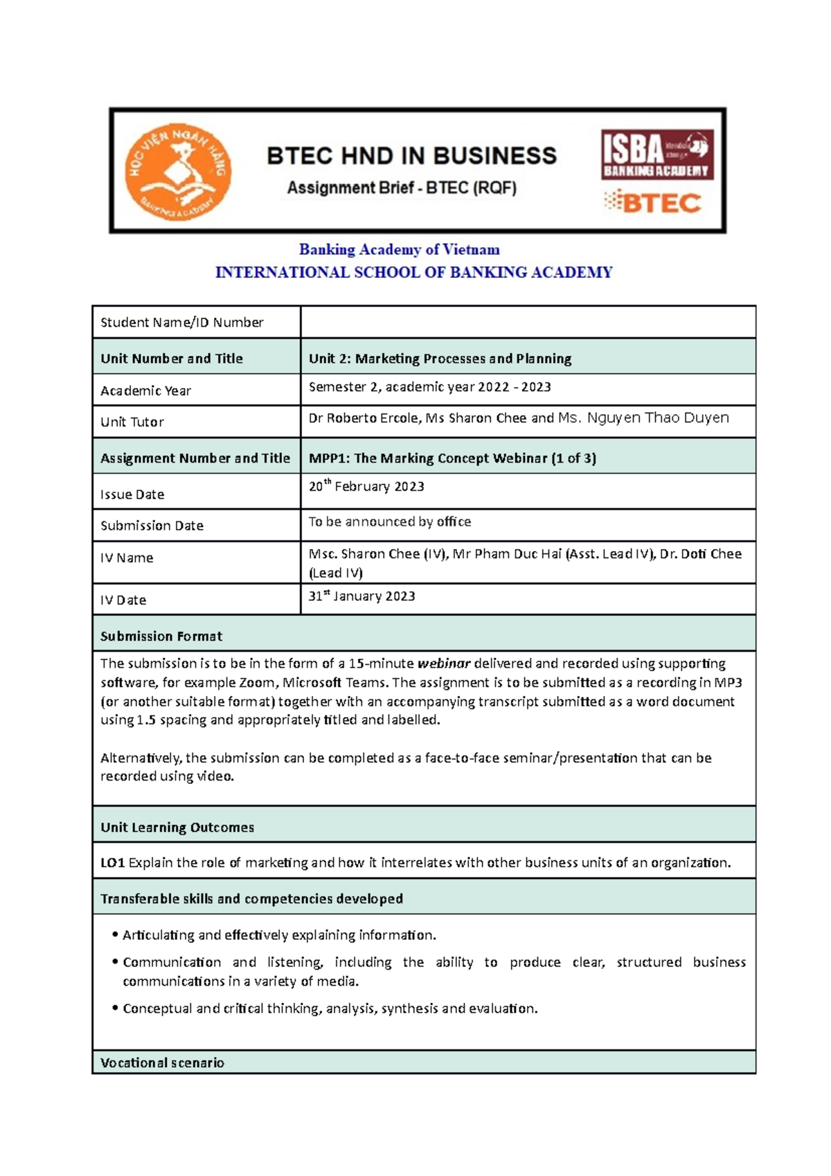 Unit 2. MPP Assignment 1 of 3 - Student Name/ID Number Unit Number and ...