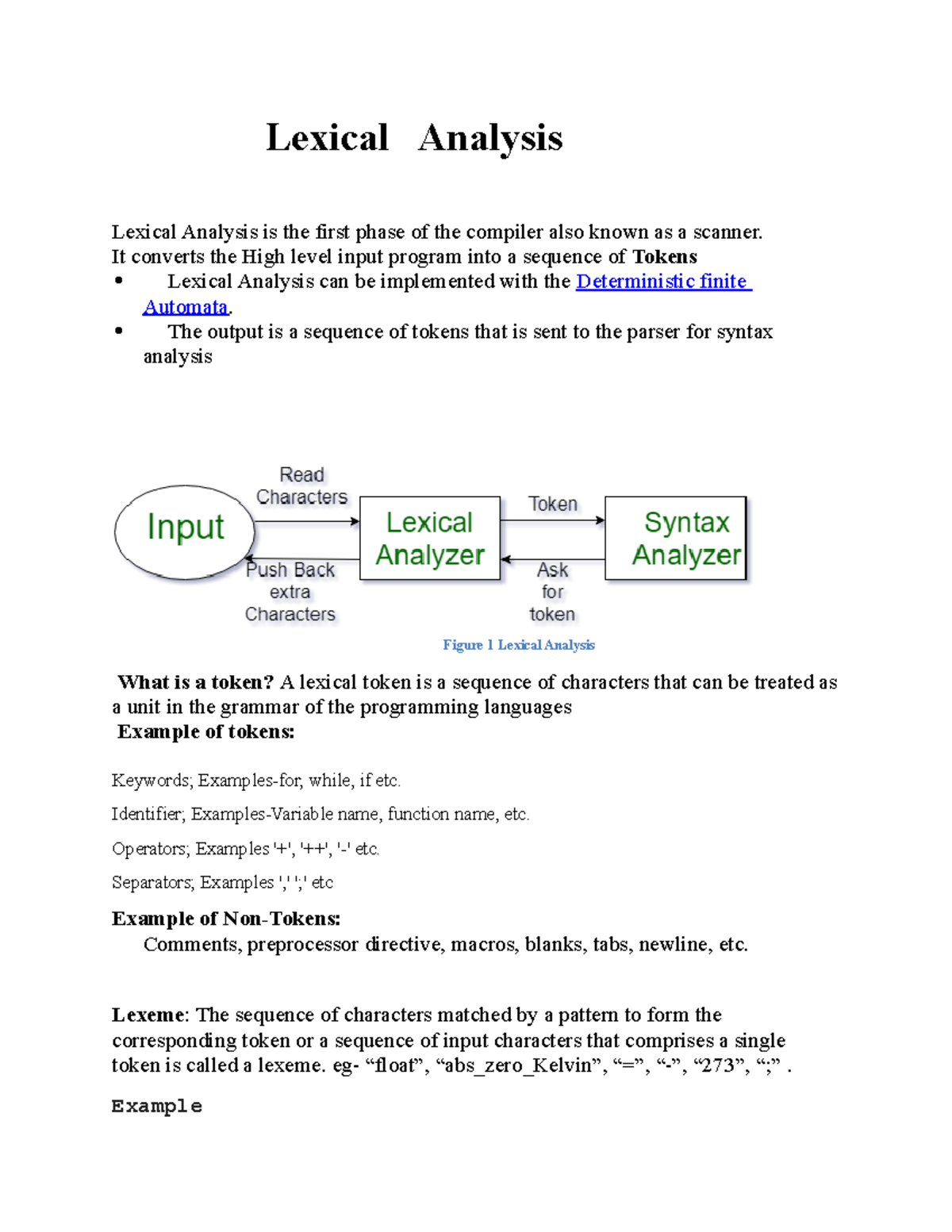 Lexical Analysis - Lexical Analysis Lexical Analysis is the first phase of the compiler also ...