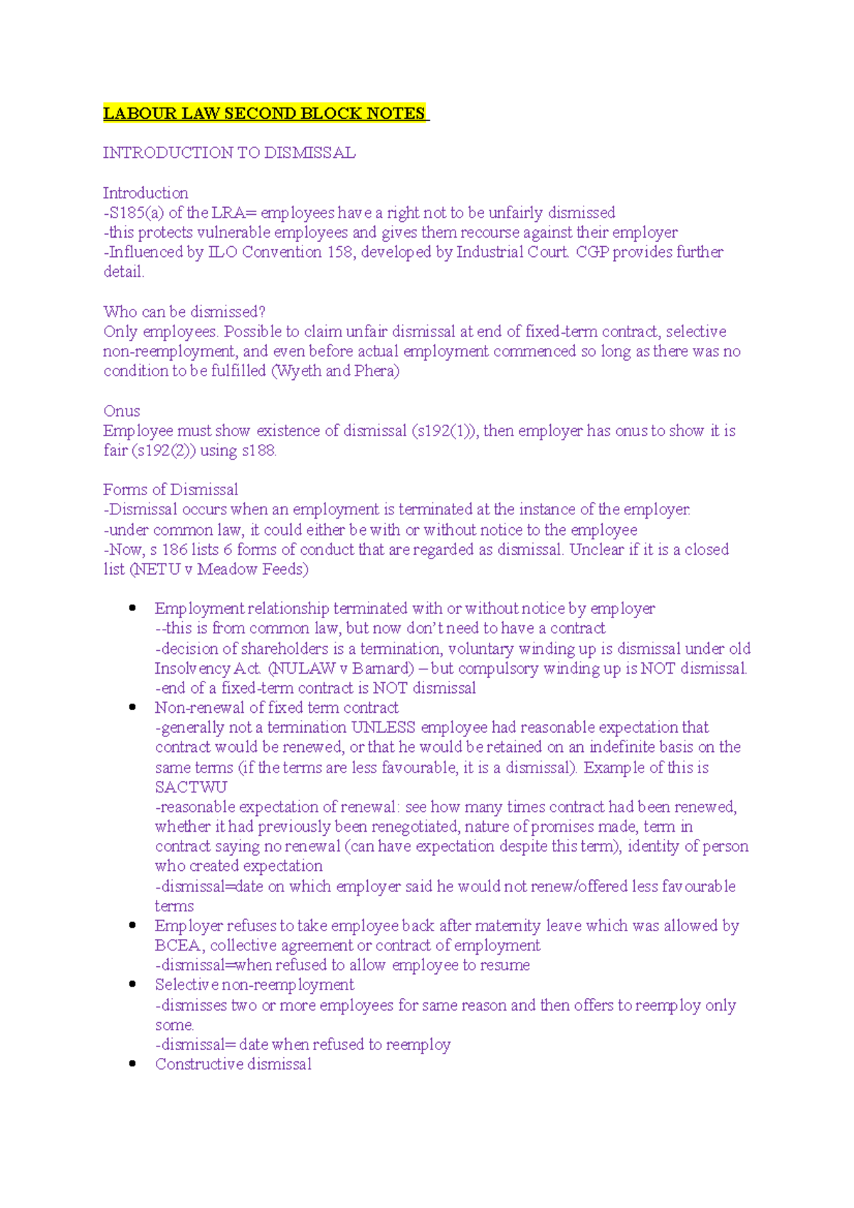 Labour Law Second Block Notes - LABOUR LAW SECOND BLOCK NOTES ...