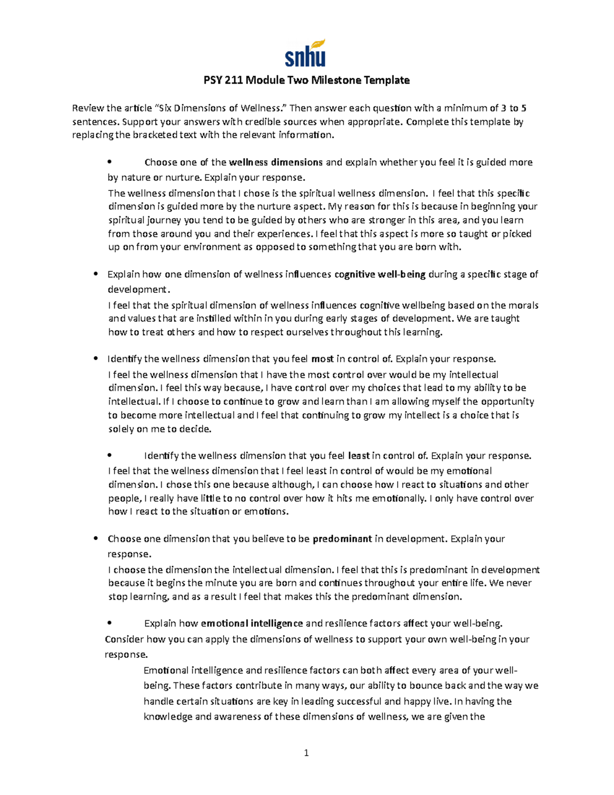 PSY 211 Module Two Milestone - ” Then answer each question with a ...