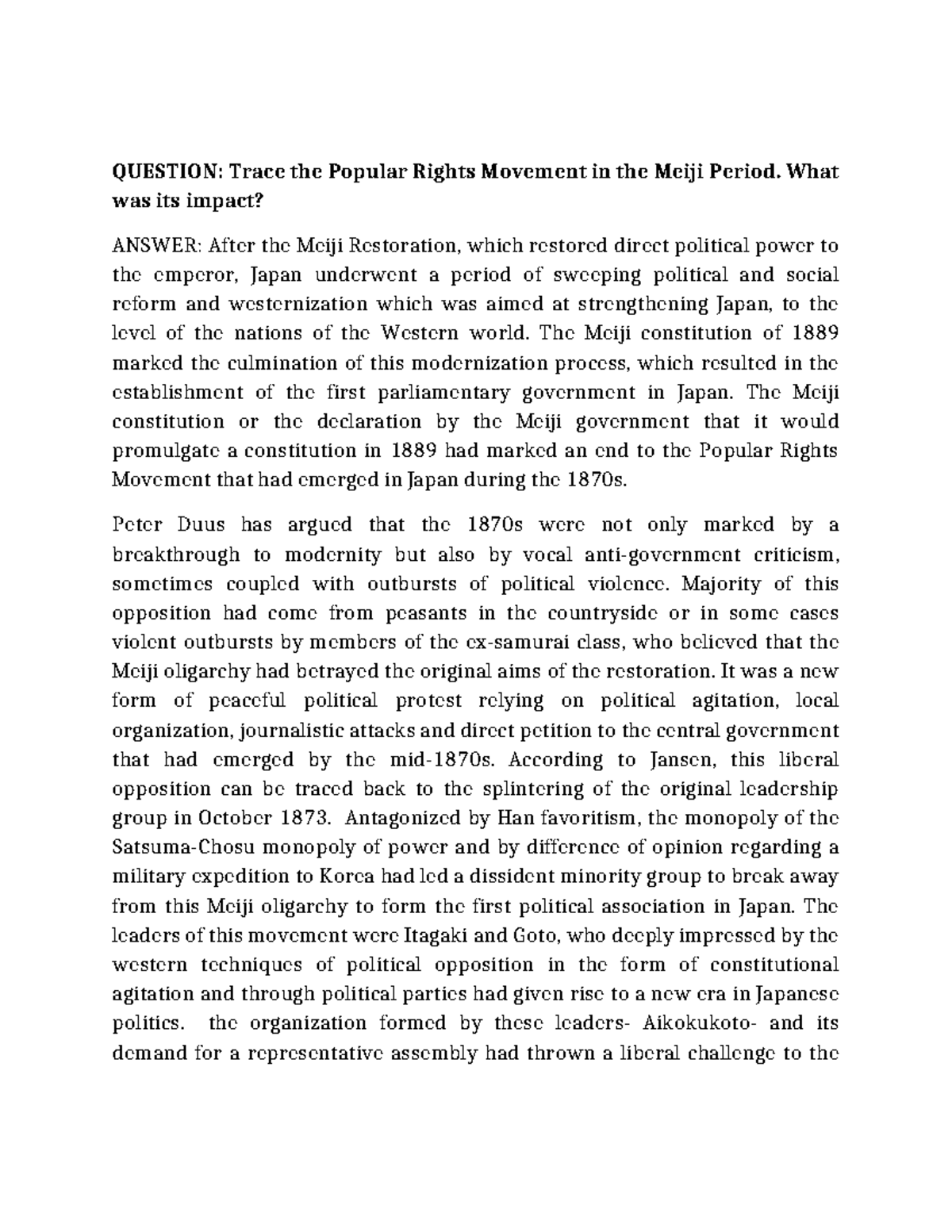 Popular Rights in Meiji Period - QUESTION: Trace the Popular Rights ...